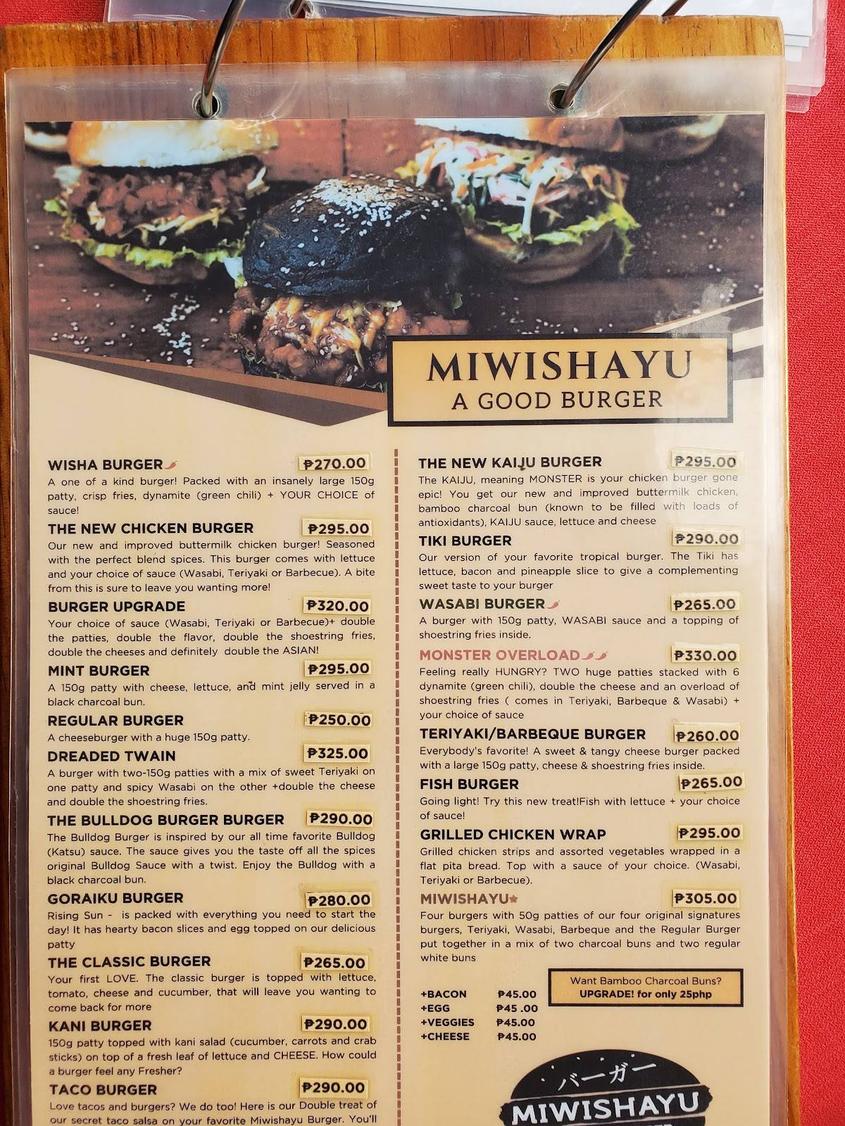 Menu at The Cozy Cove restaurant, Baguio