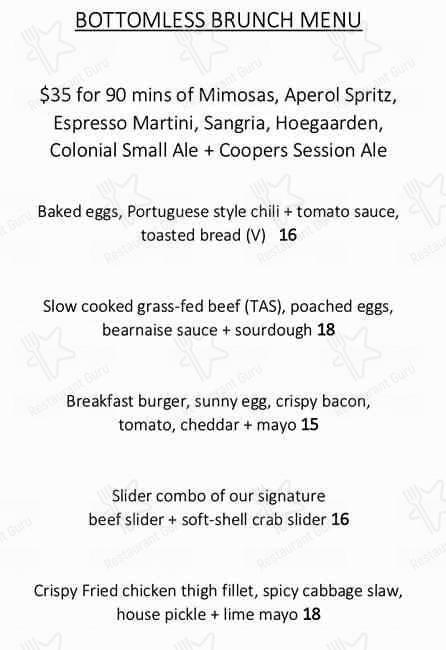 Menu at The Cricketers Neighbourhood Eatery pub & bar, Port Melbourne