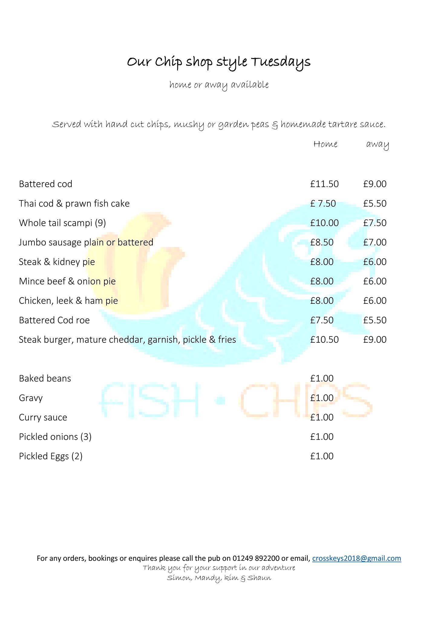 Menu at The Cross Keys Inn pub & bar, Lyneham, 65