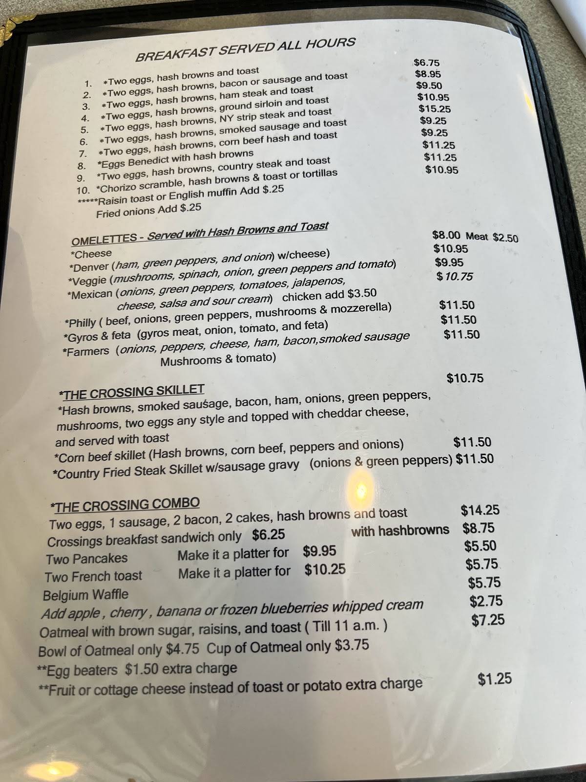 Menu at The Crossings Restaurant, Waukesha
