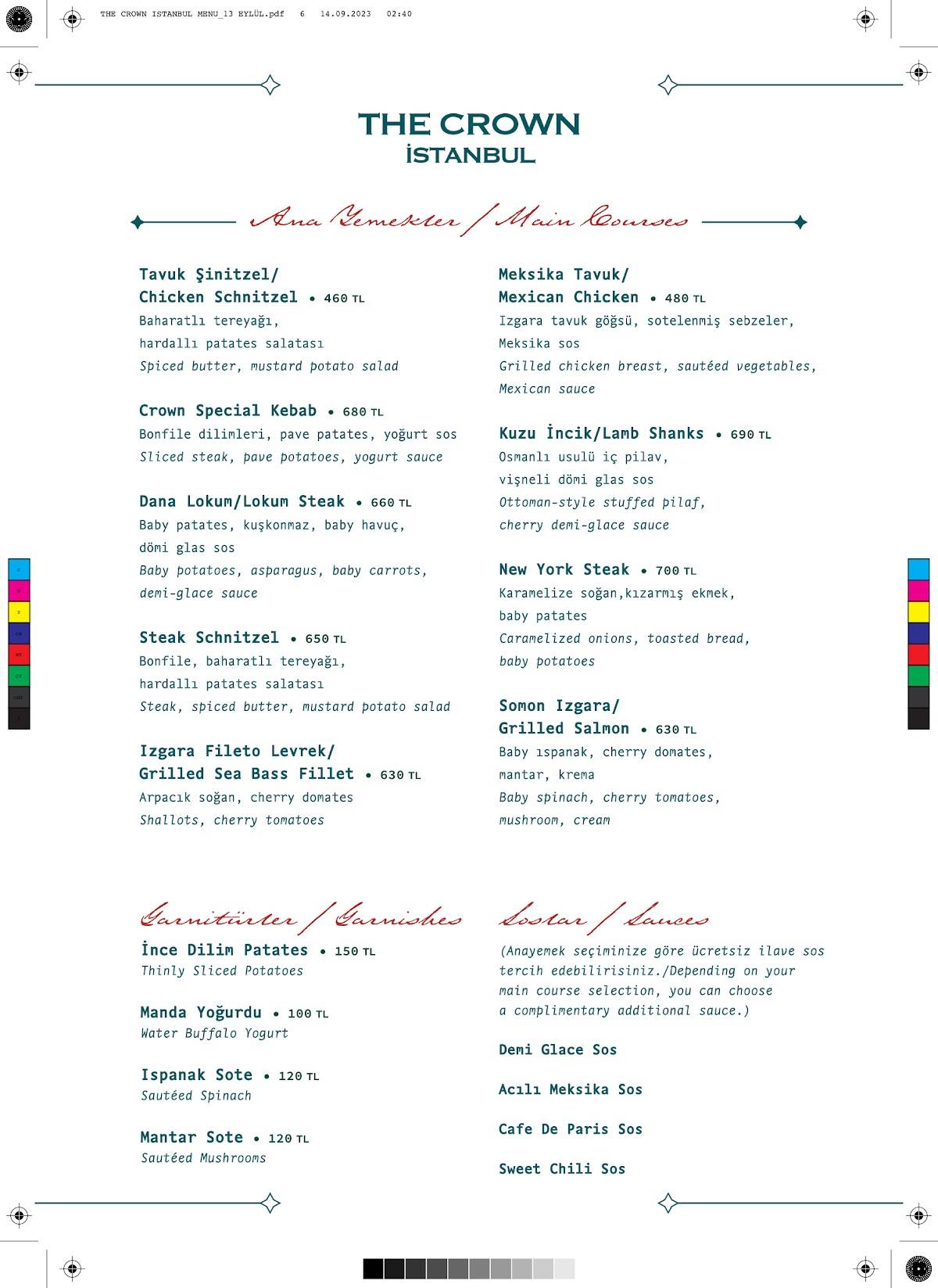 Menu at The Crown İstanbul, Istanbul, Windsor Hotel & Convention Center