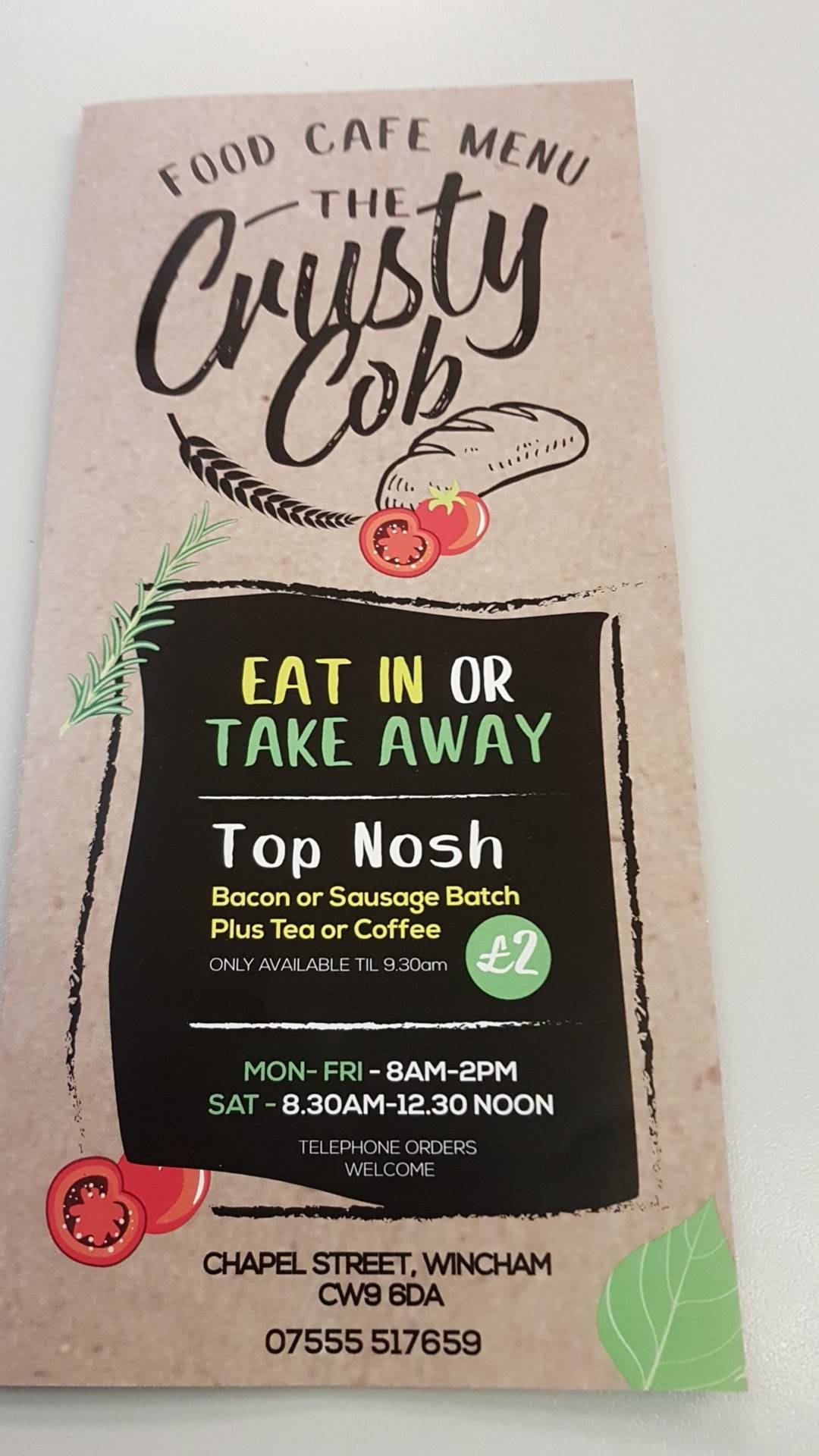 Menu at The Crusty Cob, Northwich
