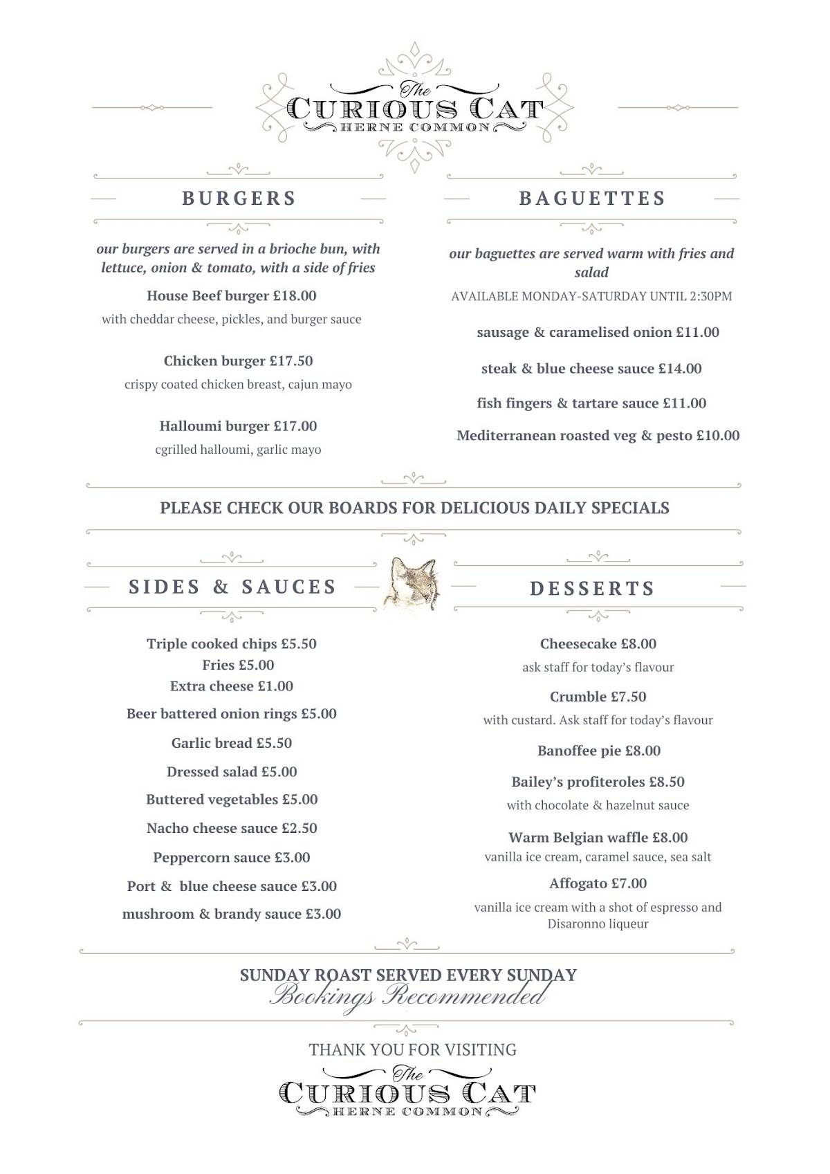 Menu at The Curious Cat pub & bar, Herne Bay