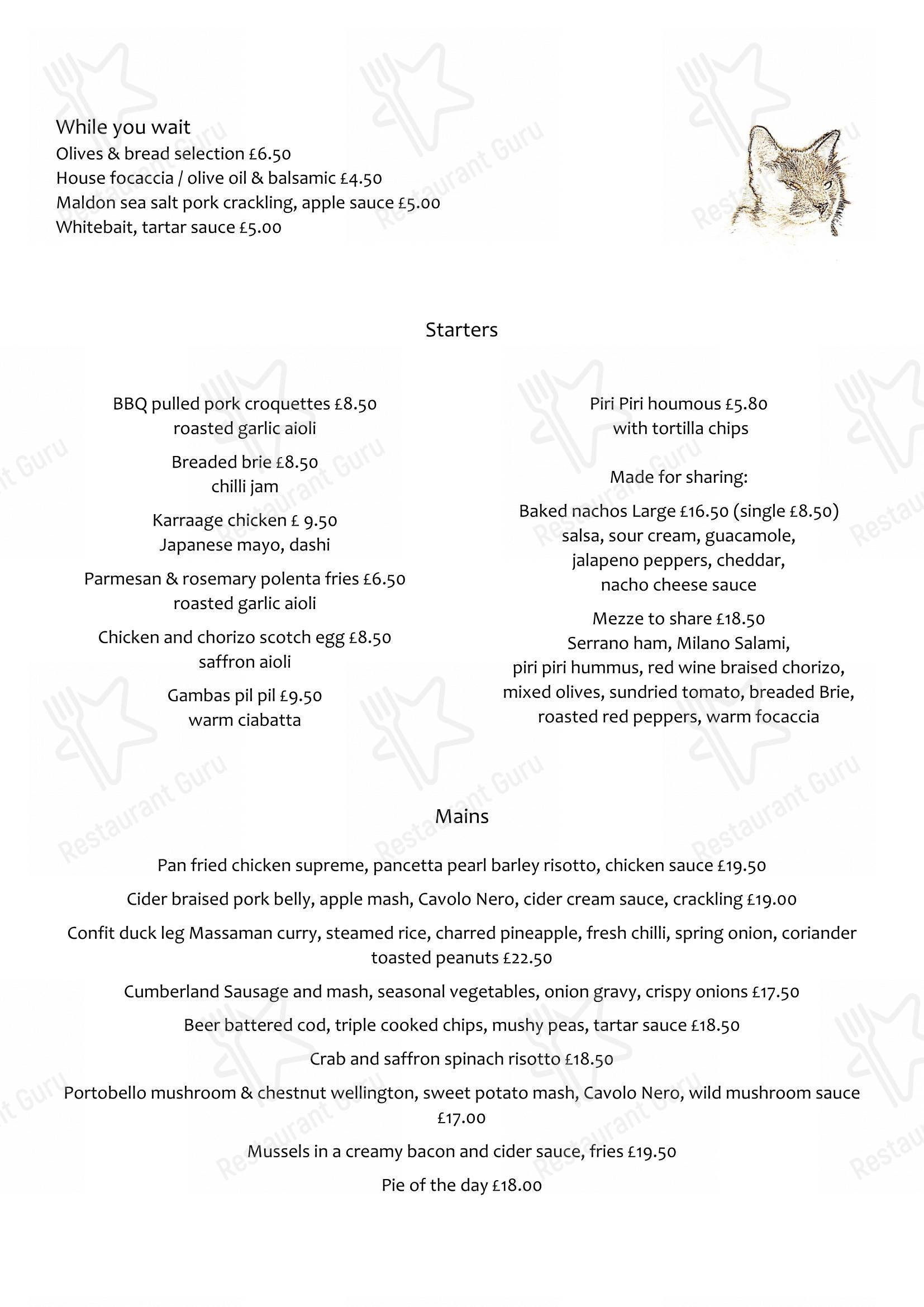 Menu at The Curious Cat pub & bar, Herne Bay