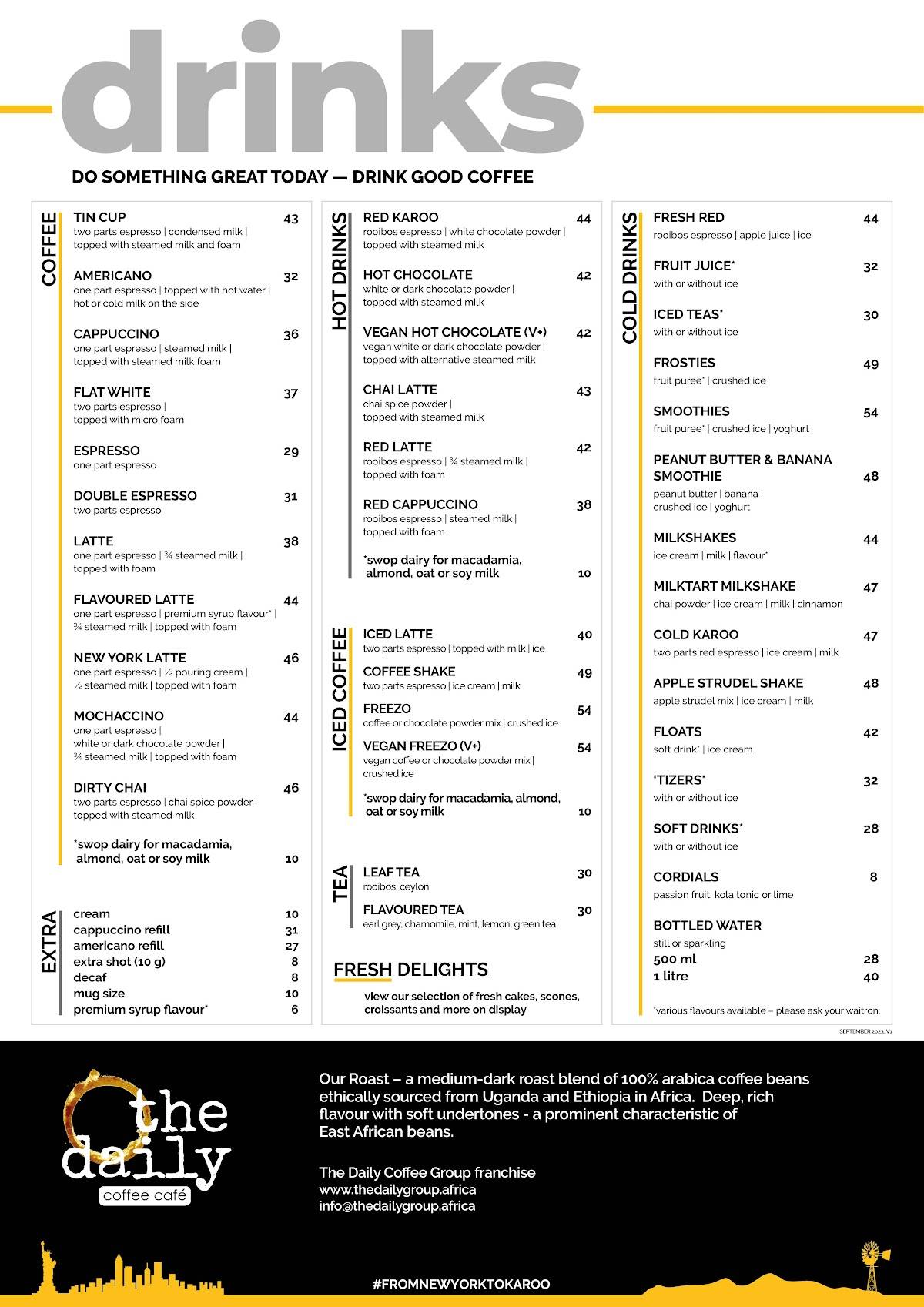 Menu at The Daily Coffee Café Grove, Nelspruit