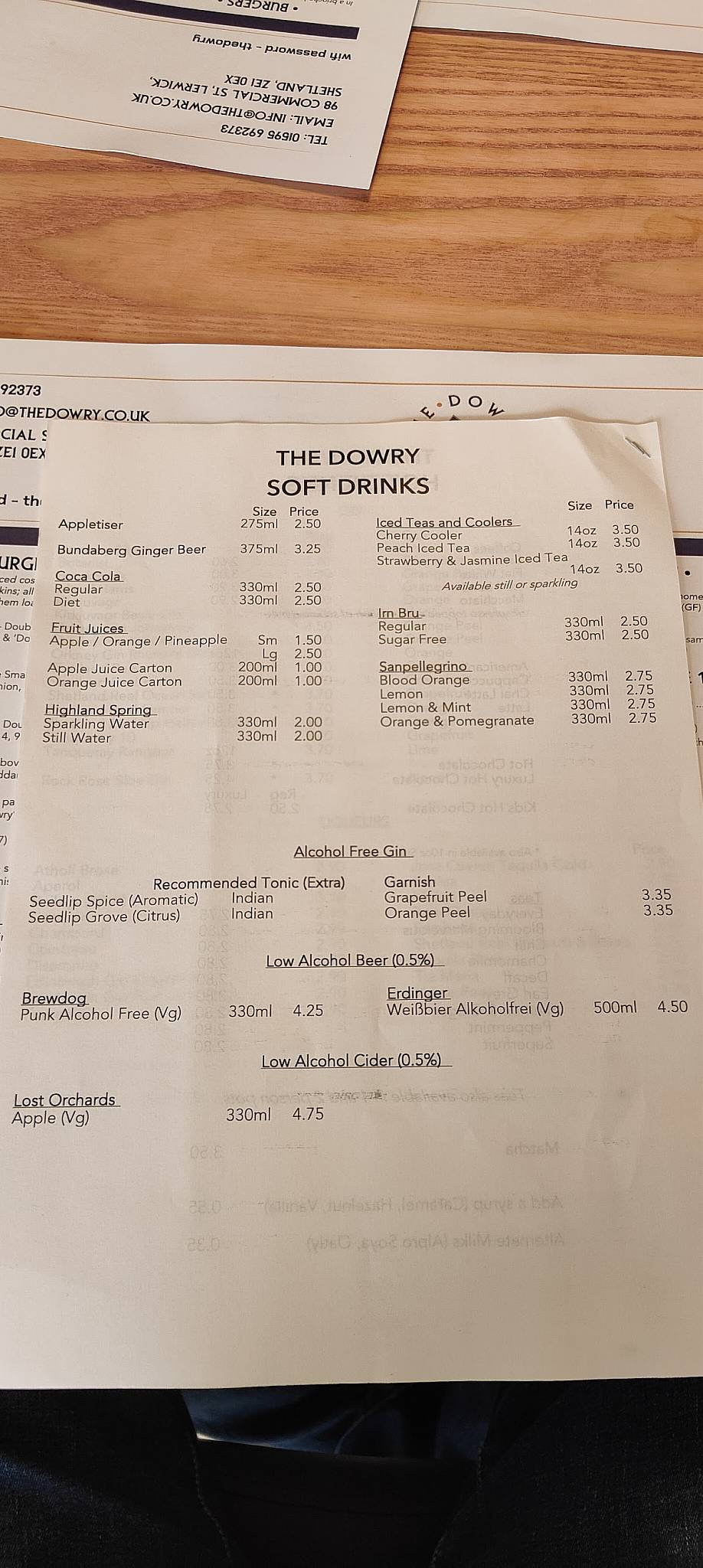 Menu at The Dowry pub & bar, Lerwick
