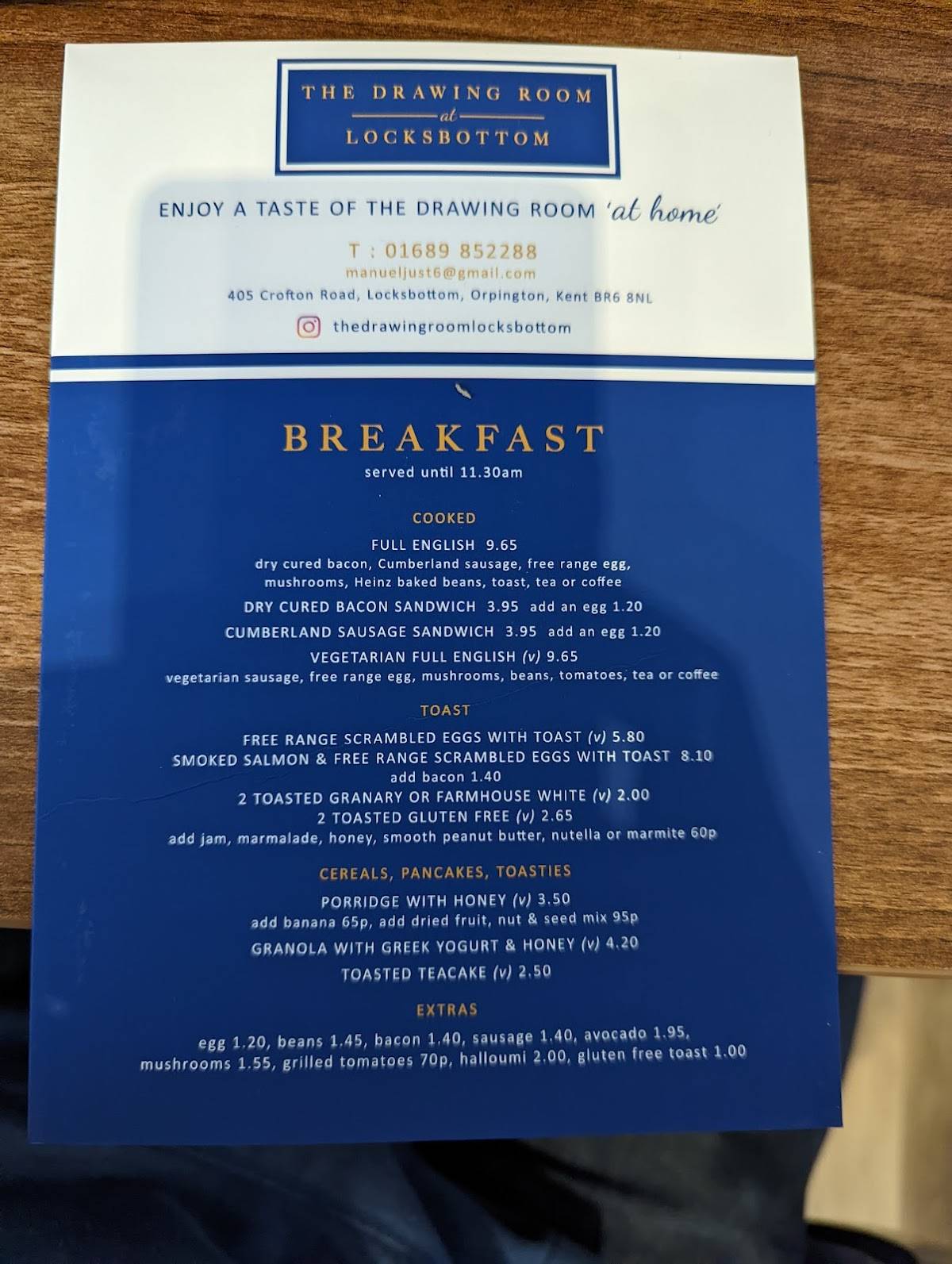 Menu at The Drawing Room of Locksbottom cafe, Orpington, 405 Crofton Rd