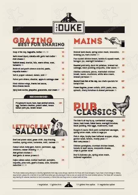 Menu at The Duke Bar and Bistro, Carramar