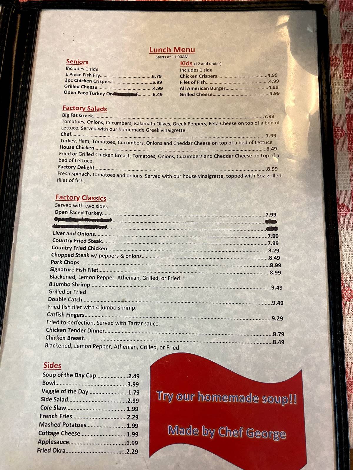 Menu at The Egg Factory restaurant, Lakeland, S Combee Rd