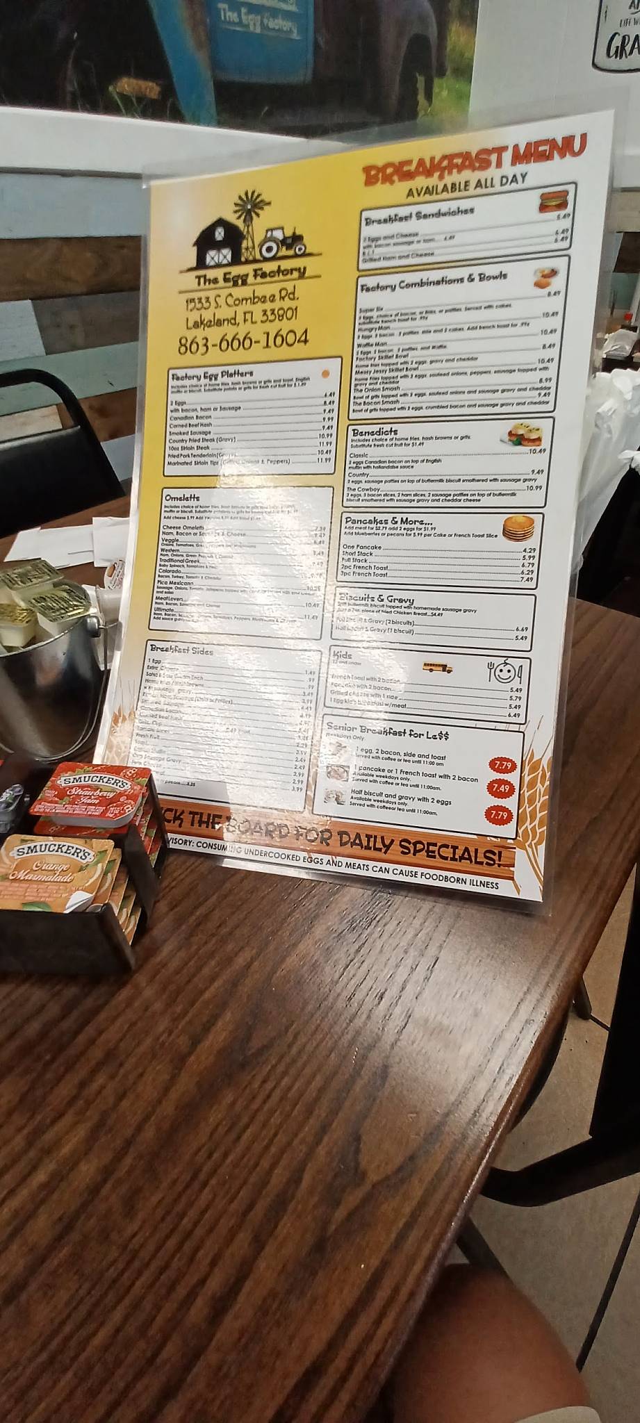 Menu at The Egg Factory restaurant, Lakeland, S Combee Rd