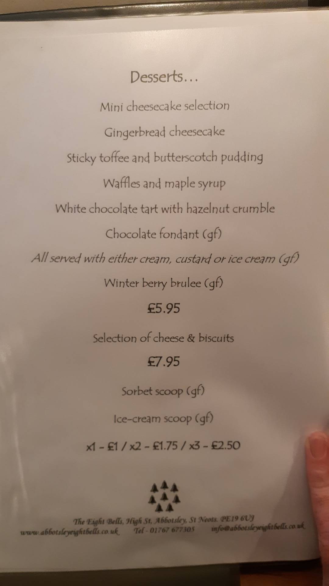 Menu at The Eight Bells pub & bar, Abbotsley, High St