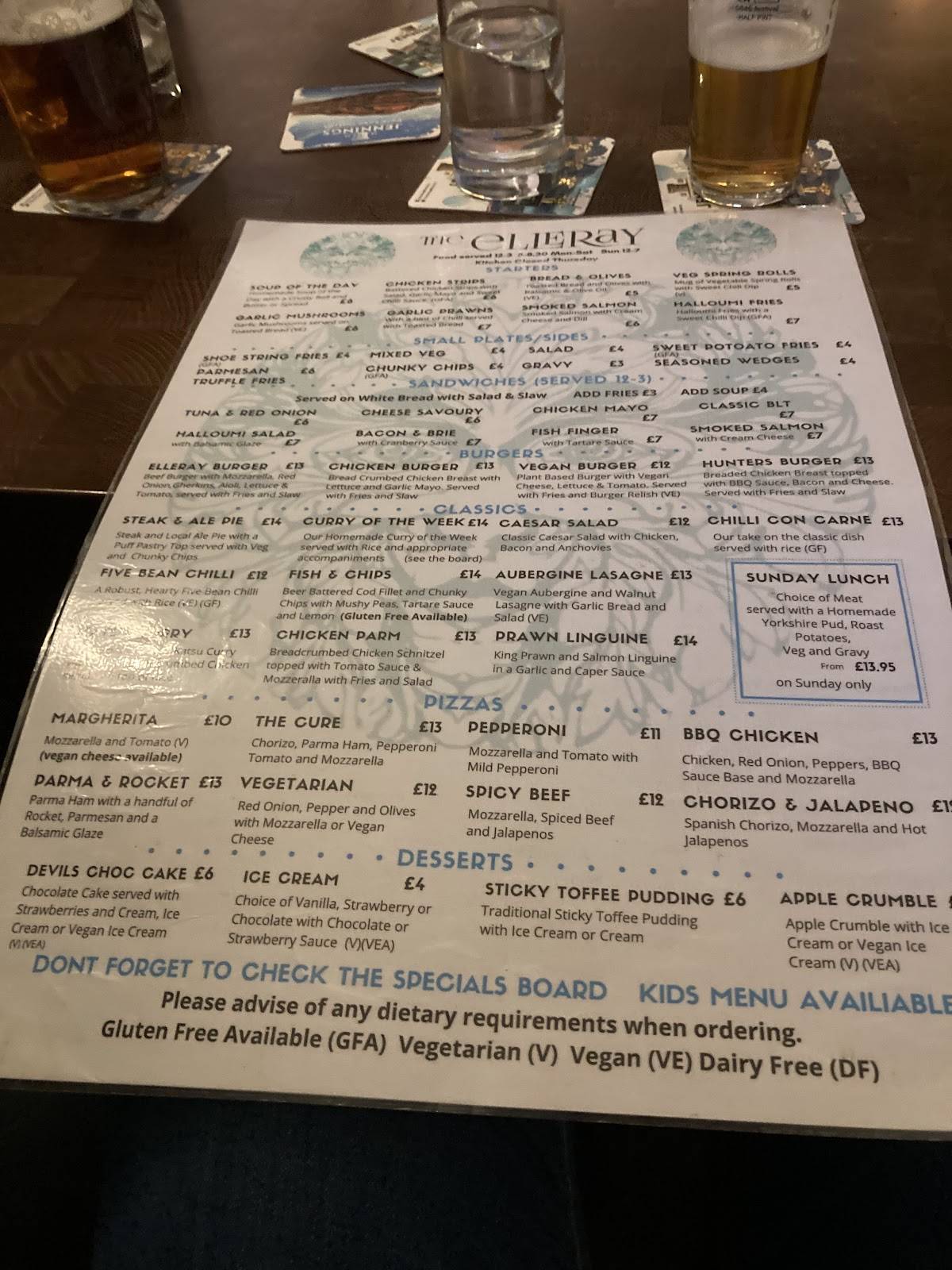 Menu at The Elleray pub & bar, Windermere