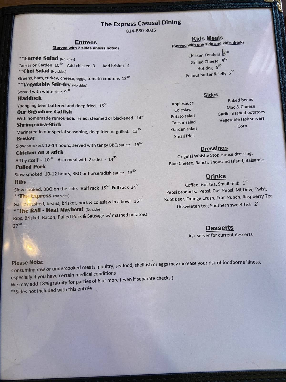 Menu at The Express Casual Dining BBQ, Centre Hall