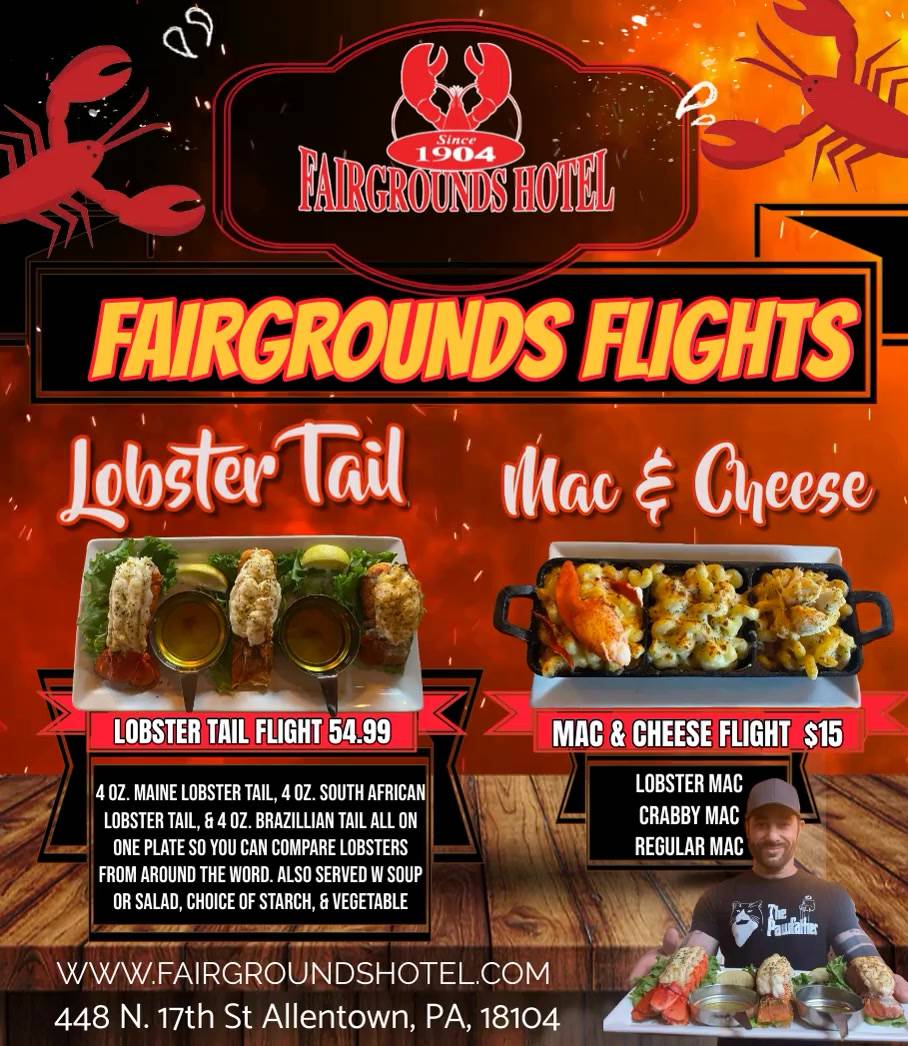 Menu at The Fairgrounds Hotel restaurant, Allentown