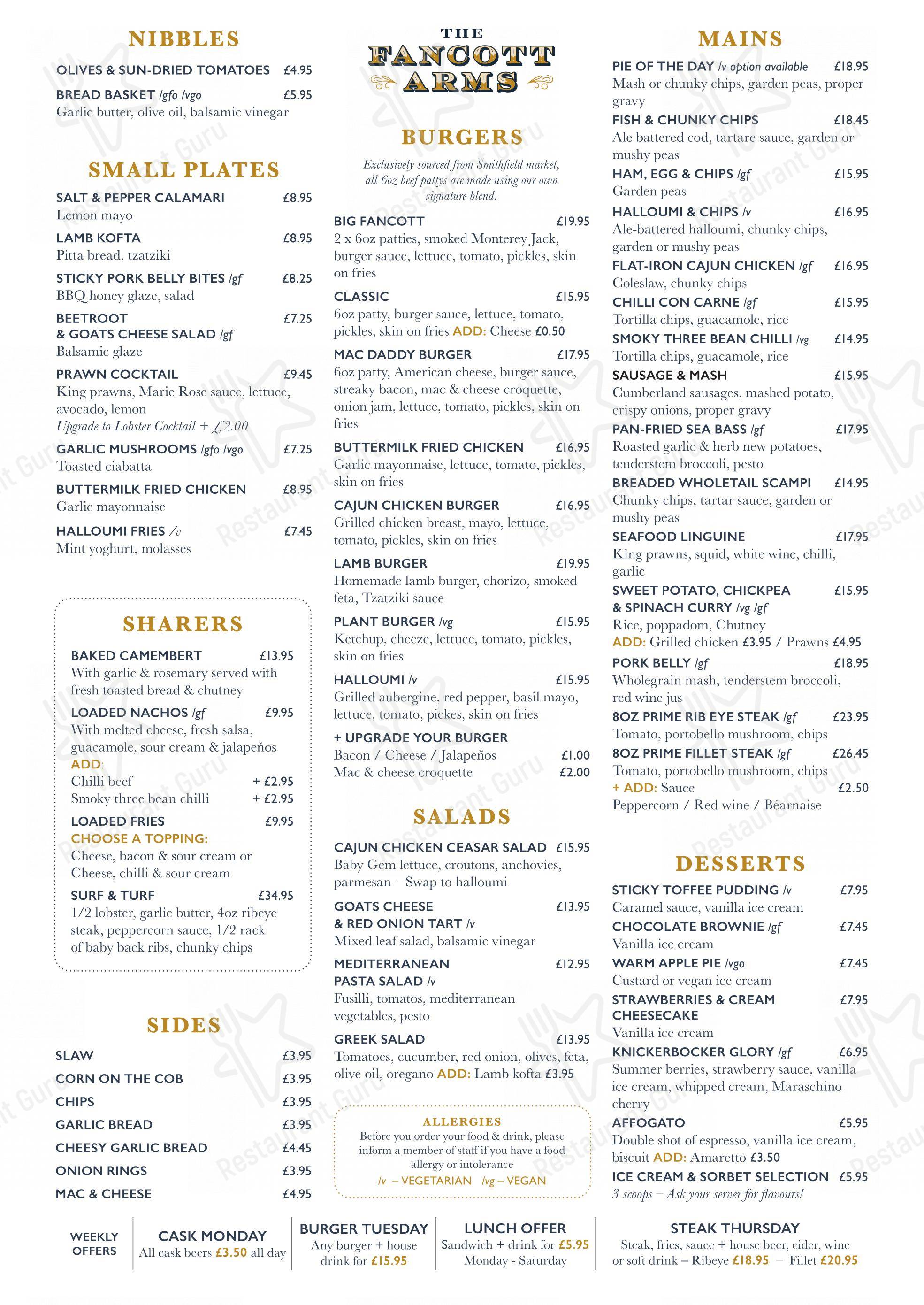 Menu at The Fancott pub & bar, Luton