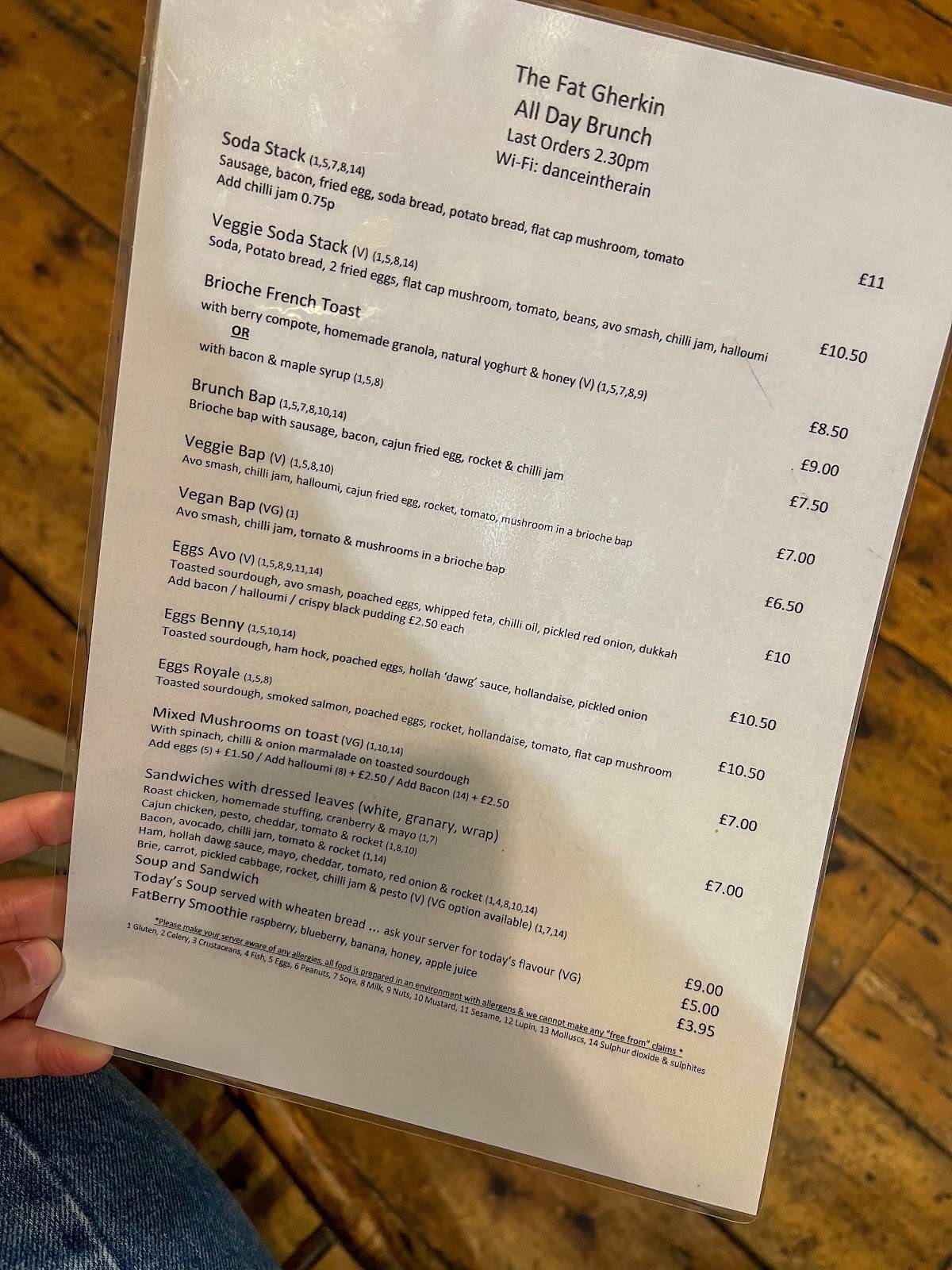 Menu at The Fat Gherkin restaurant, Moira