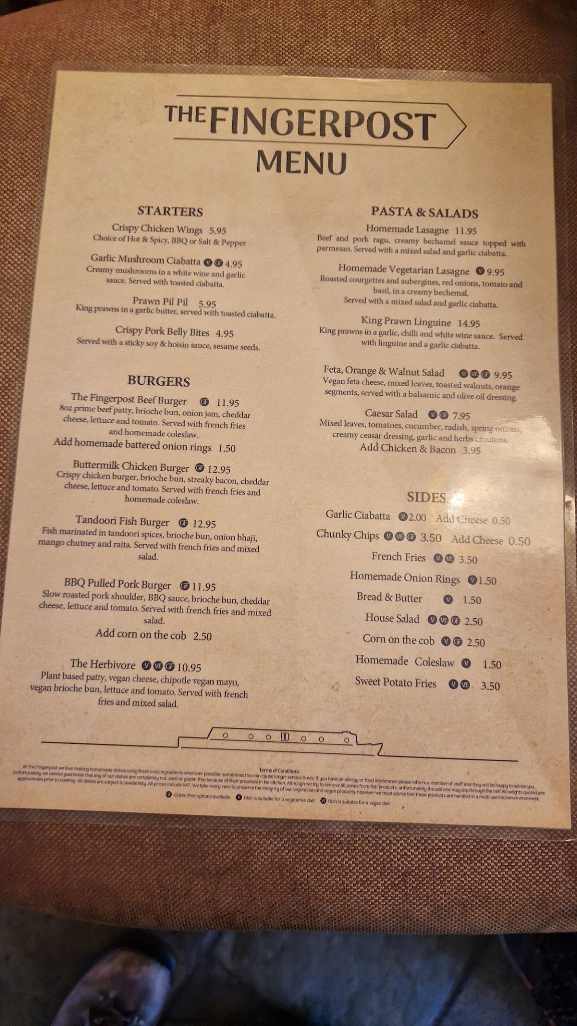 Menu at The Fingerpost pub & bar, Walsall