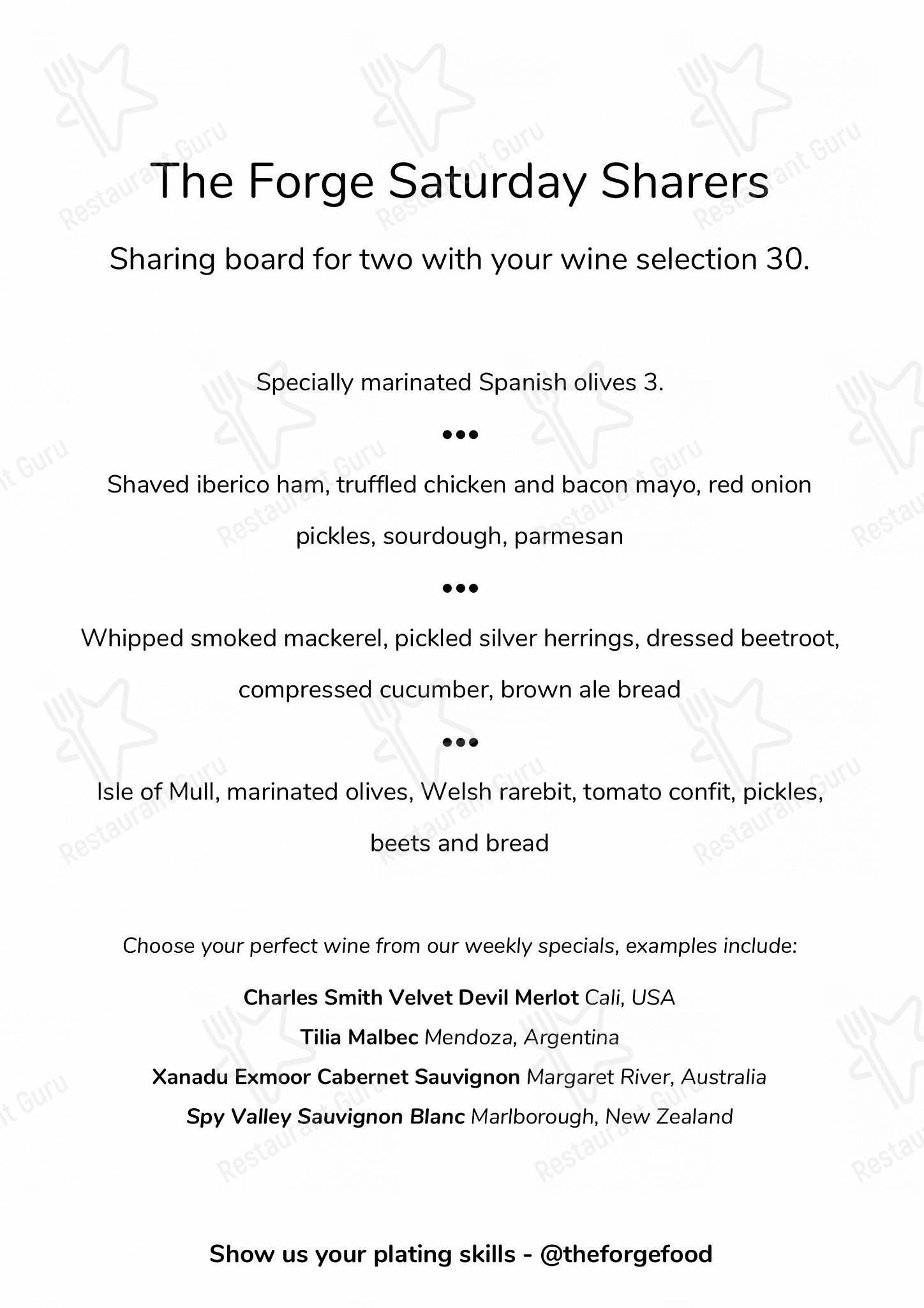Menu at The Forge restaurant, Washington