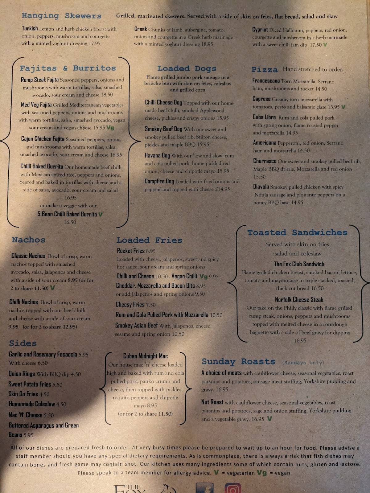Menu at The Fox pub & bar, Norwich, Cromer Rd