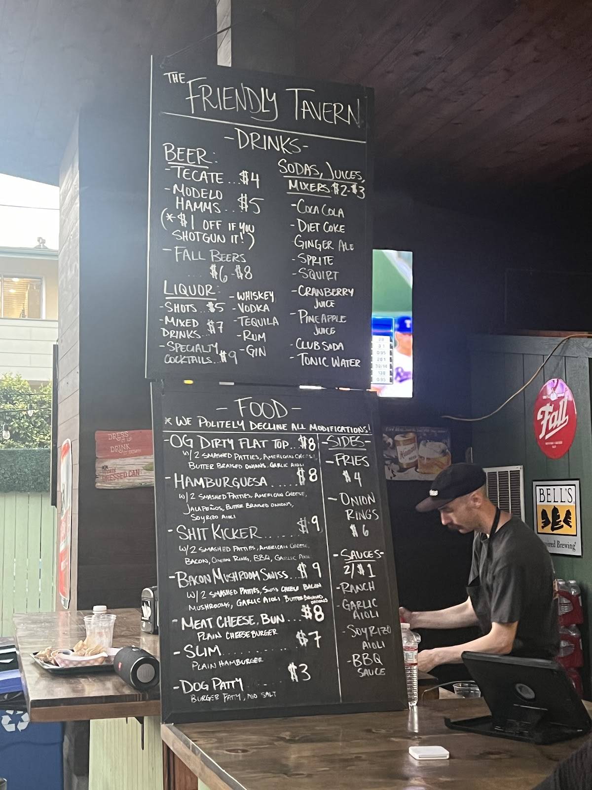 Menu at The Friendly Tavern restaurant, San Diego