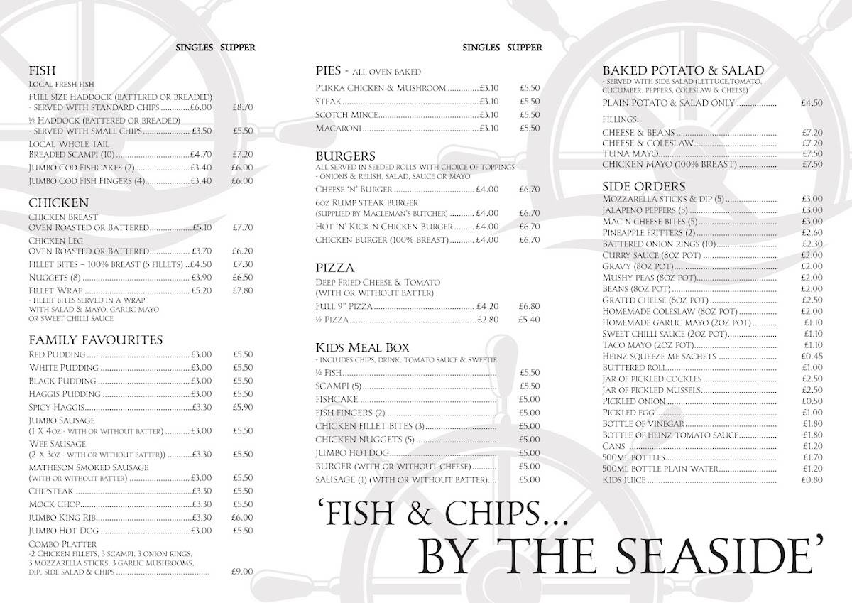 Menu at The Galley Fish & Chip Shop fast food, Lossiemouth