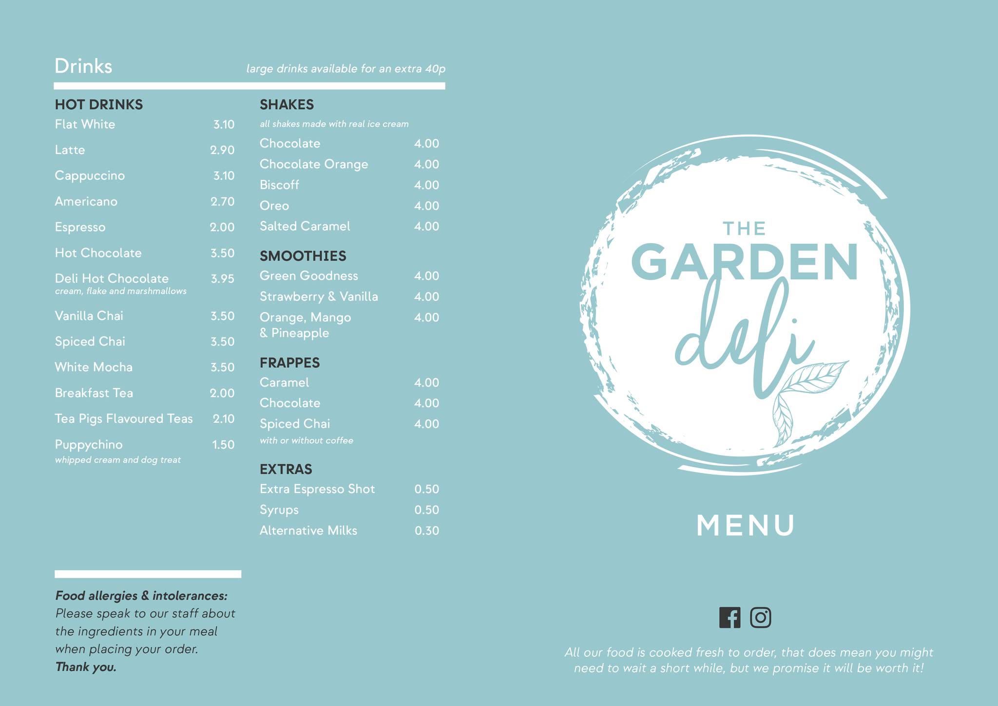 Menu at The Garden Deli cafe, Wellingborough