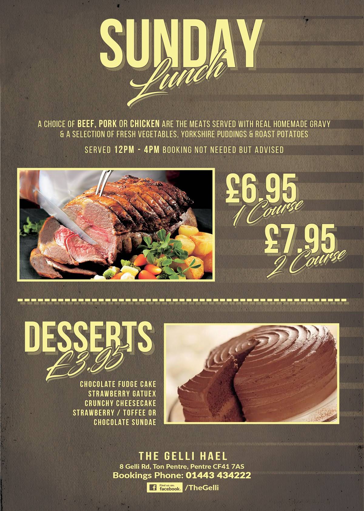 Menu at The Gelli Hotel pub & bar, Pentre