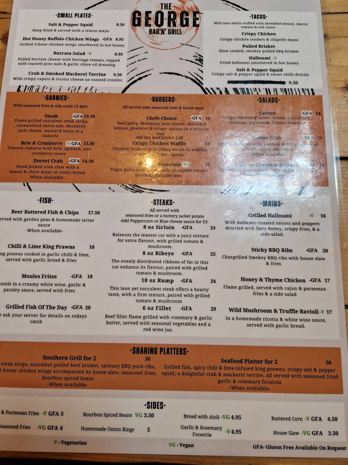 Menu at The George Bar & Grill, Weymouth