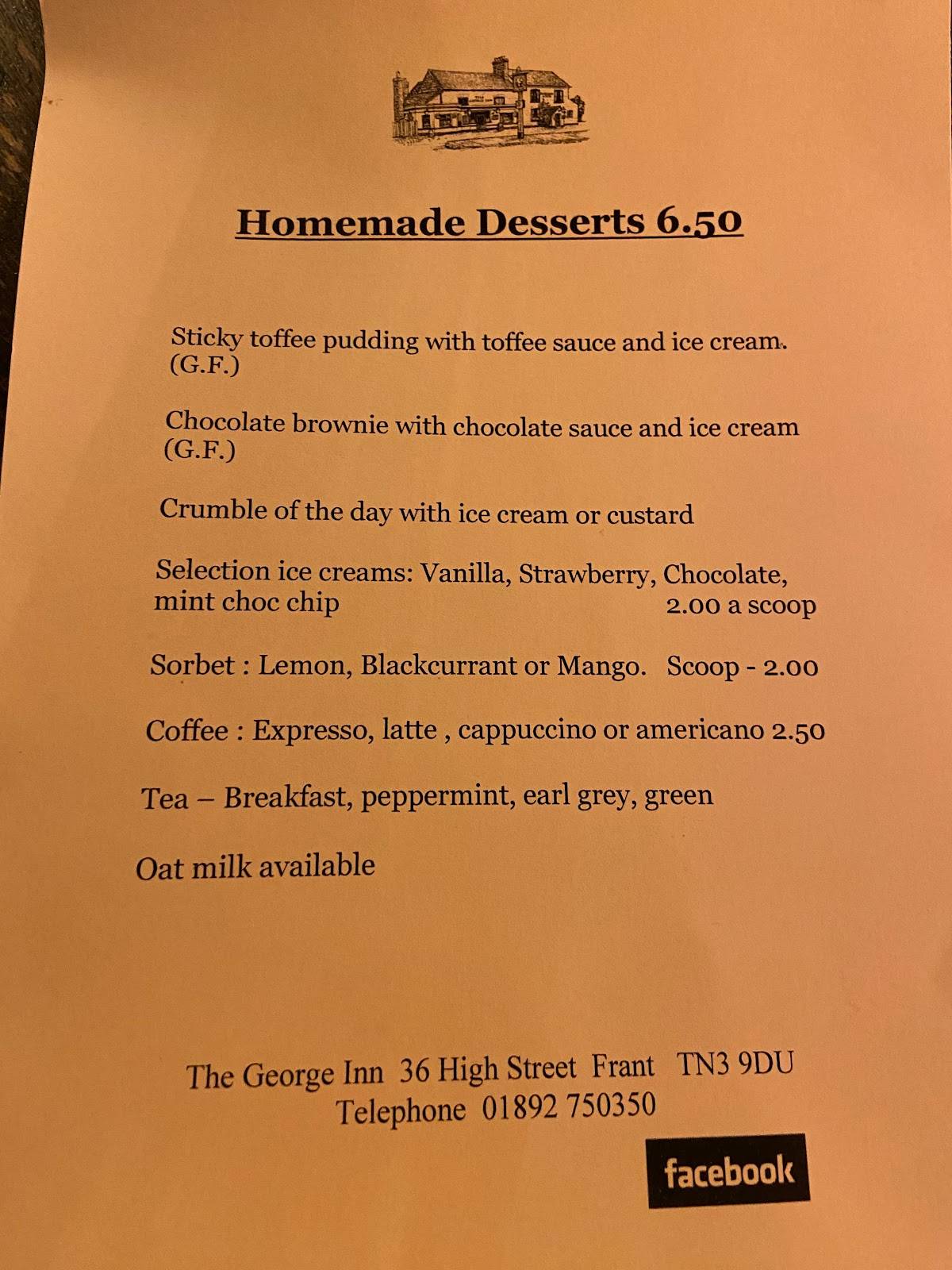 Menu at The George Inn pub & bar, Frant