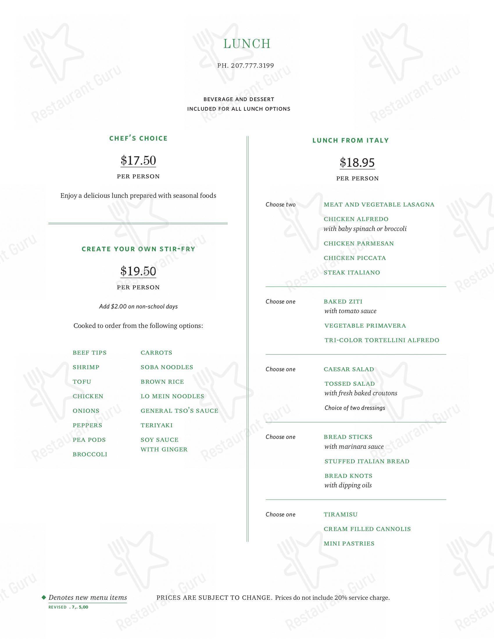 Menu at The Green Ladle restaurant, Lewiston