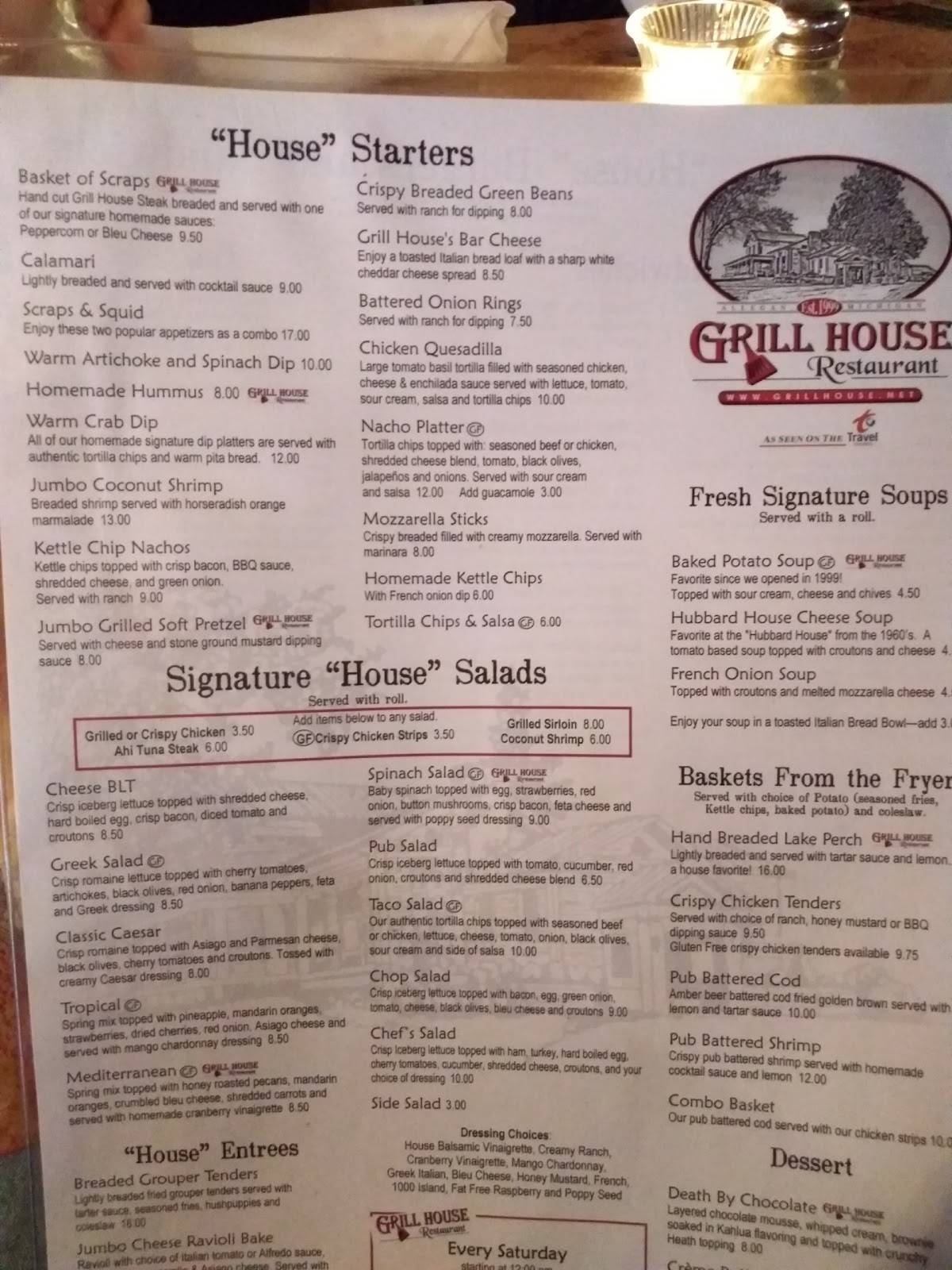 Menu at The Grill House steakhouse, Allegan, 32nd St