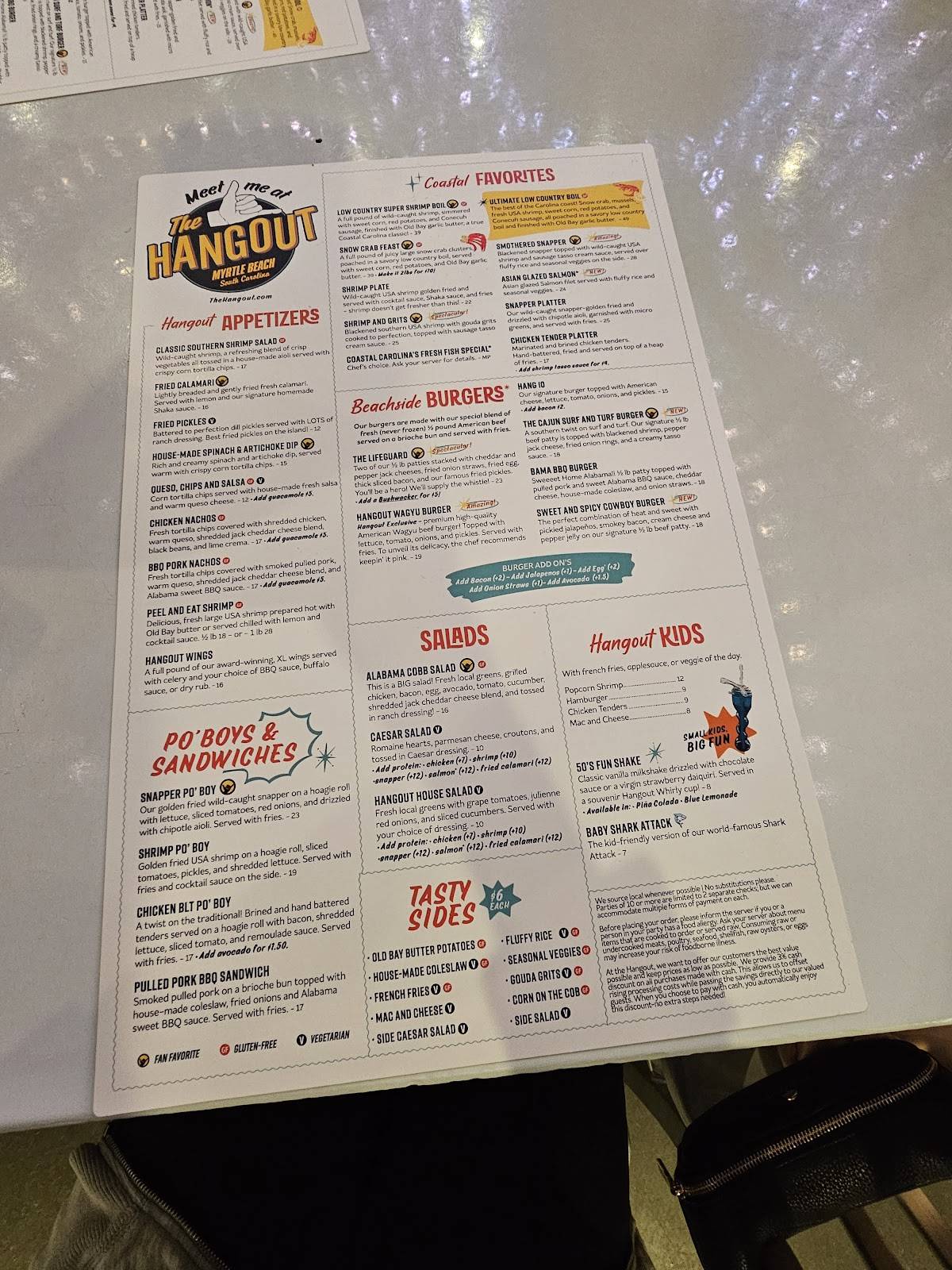 Menu at The Hangout pub & bar, Myrtle Beach, Celebrity Cir