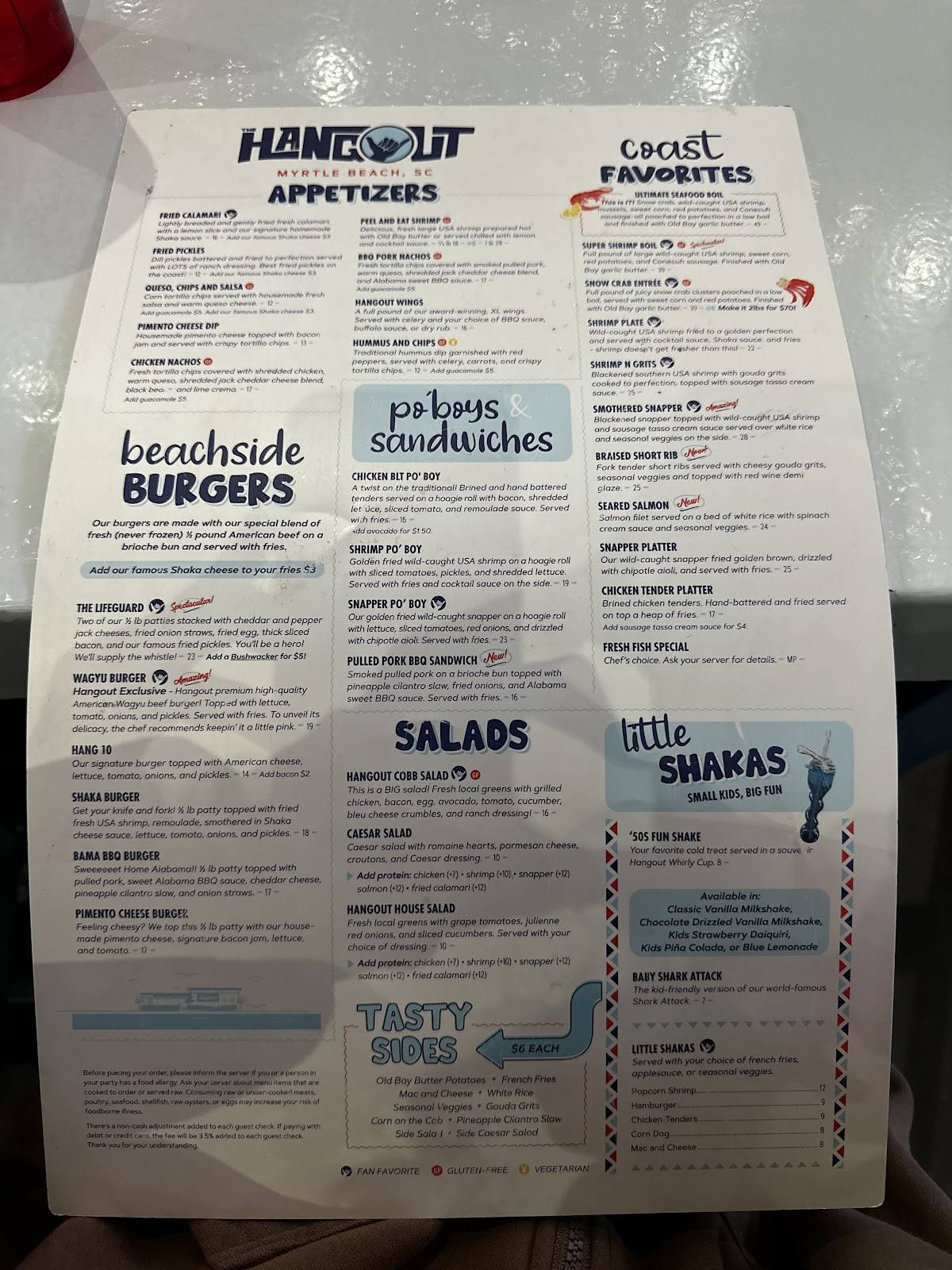 Menu at The Hangout pub & bar, Myrtle Beach, Celebrity Cir