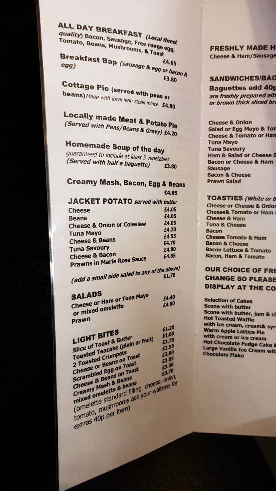 Menu at The Haven Cafe, Whitehaven