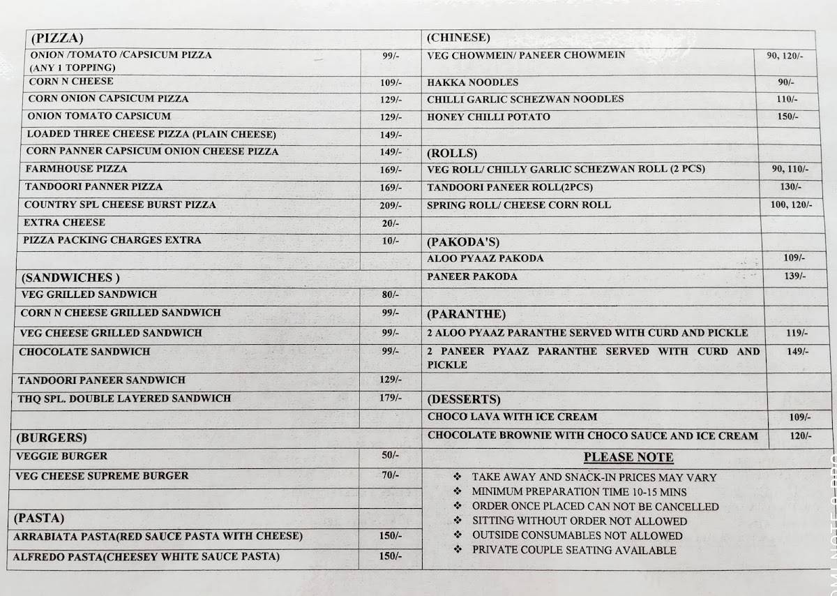 Menu at The Headquarters, Jaipur