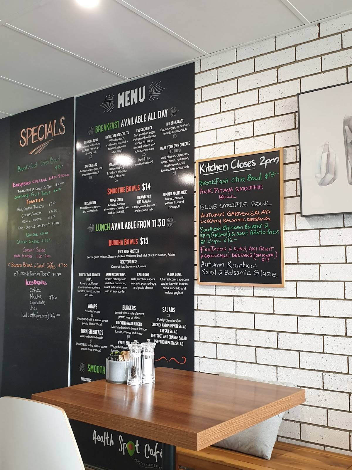 Menu at The Health Spot Cafe, Budgewoi