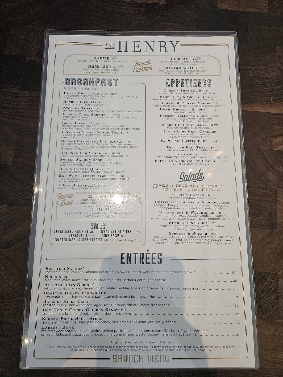 Menu at The Henry restaurant, Dallas, N Akard St Suite 250