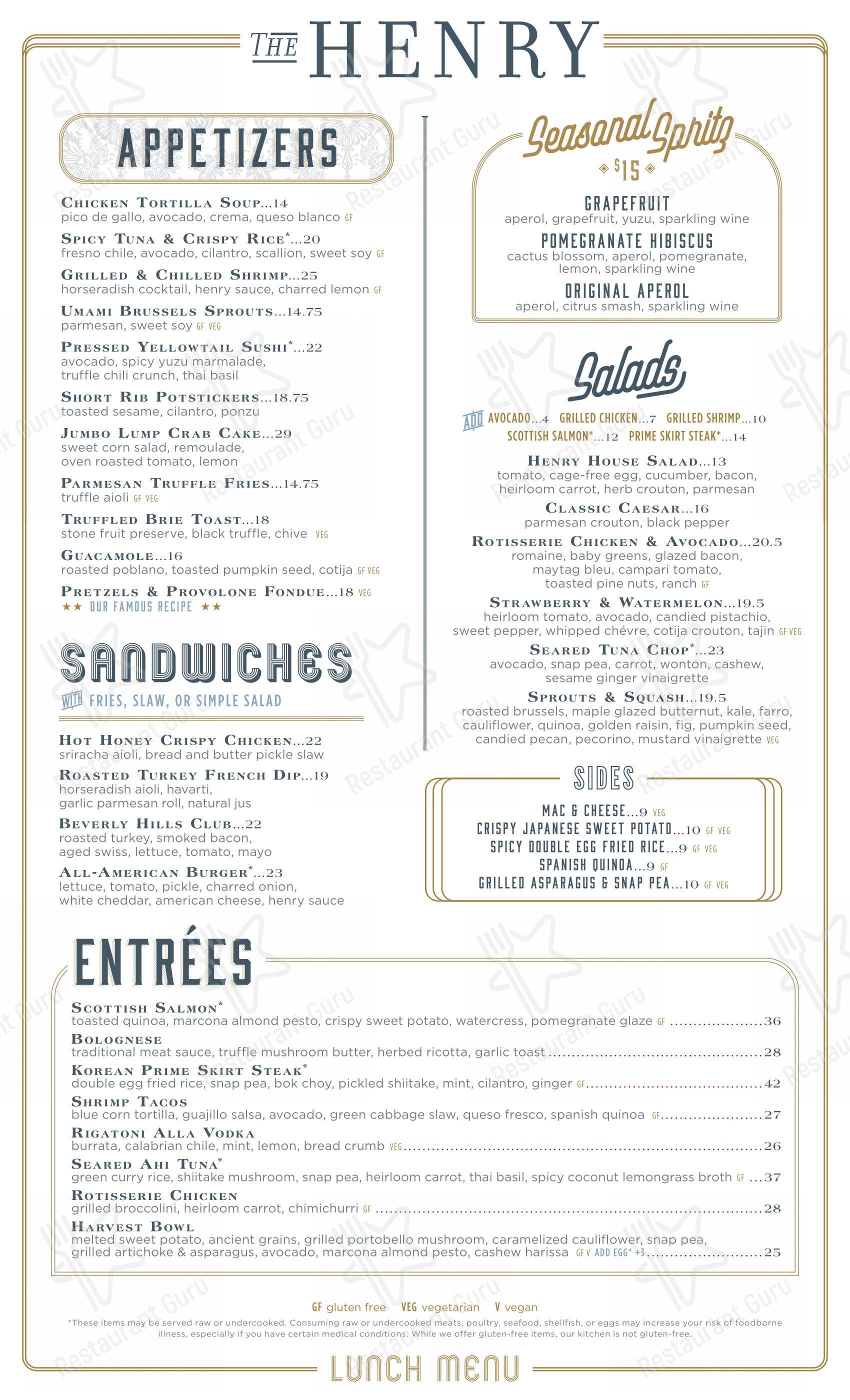 Menu at The Henry restaurant, Dallas, N Akard St Suite 250