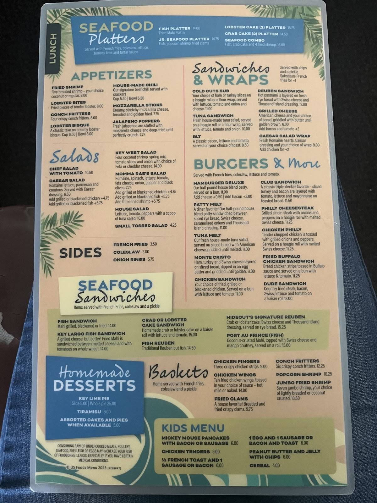 Menu at The Hideout Restaurant, Key Largo, 47 Shoreland Dr