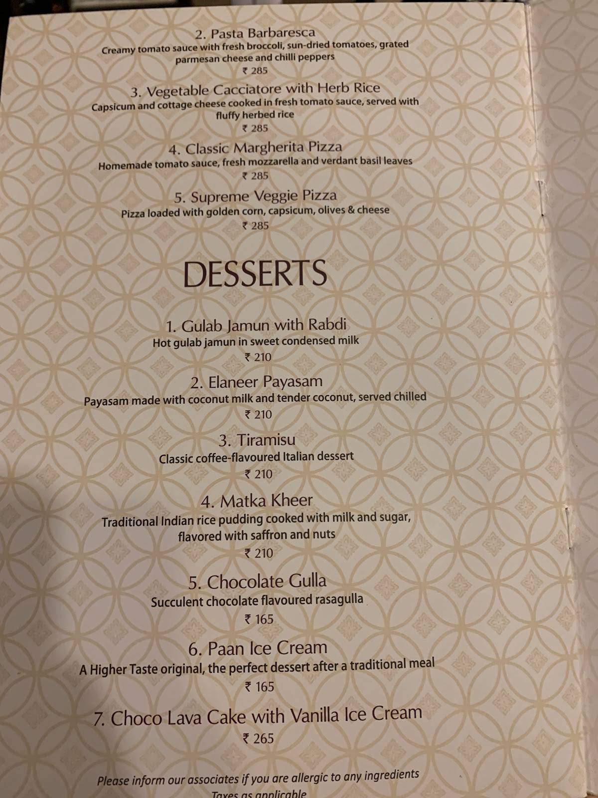 Menu at The Higher Taste Restaurant, Bengaluru, Inside ISKCON