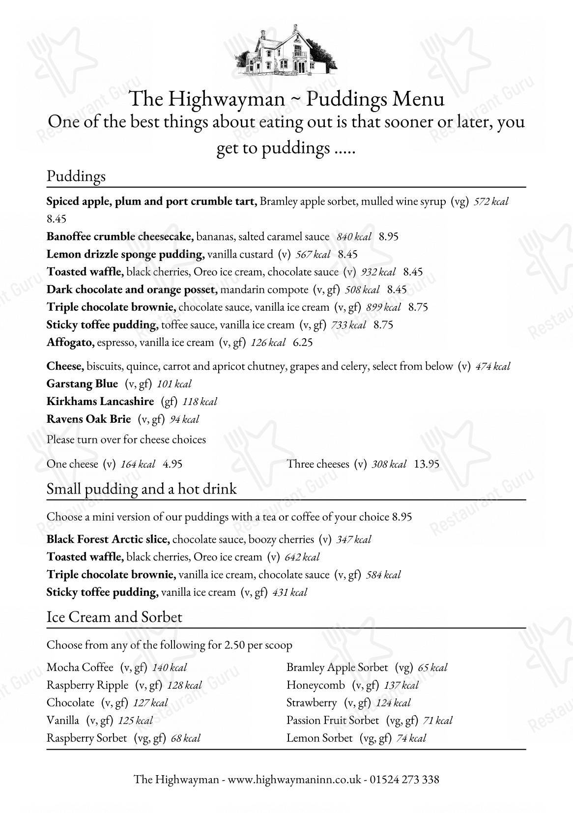 Menu at The Highwayman pub & bar, Nether Burrow, Burrow