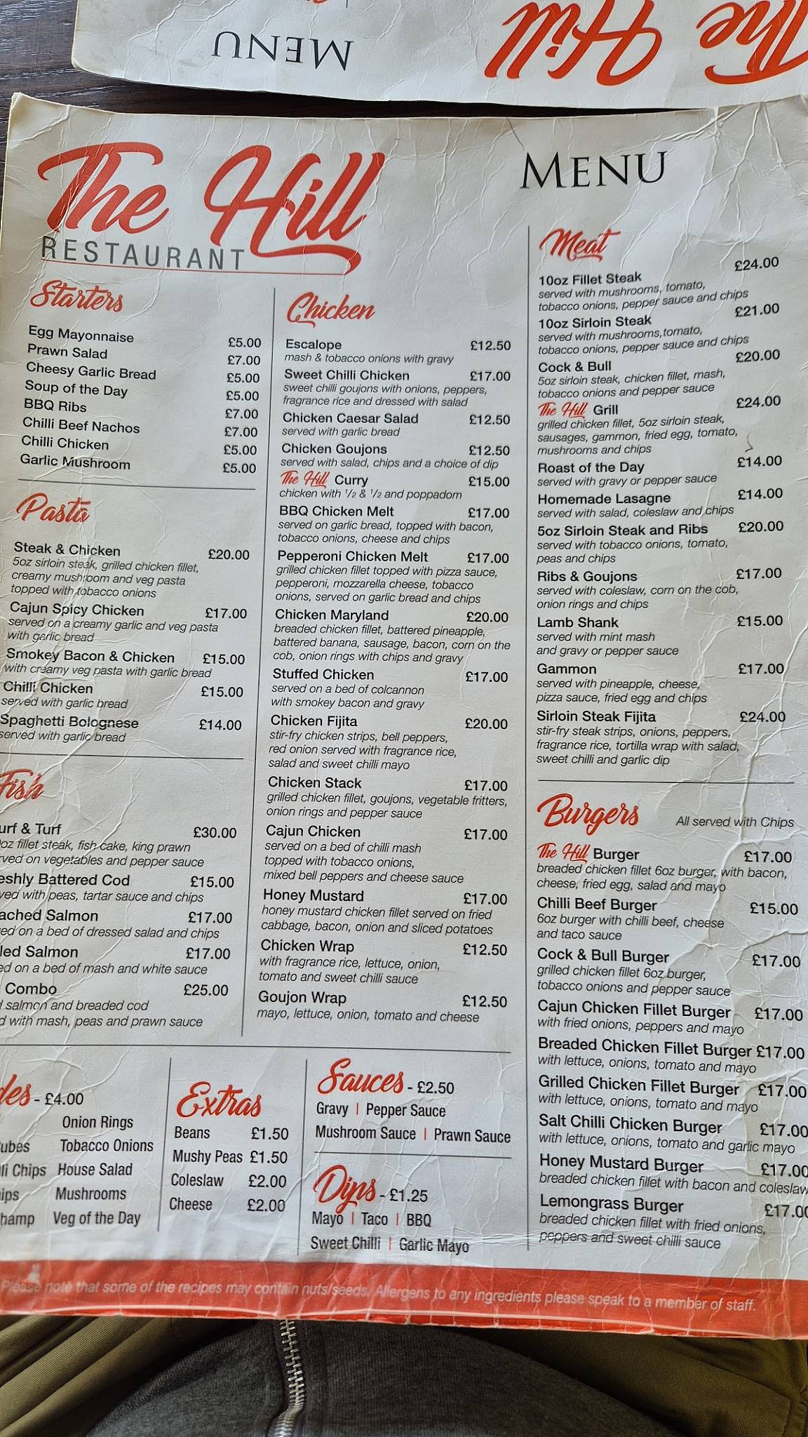 Menu at The Hill Restaurant, Limavady