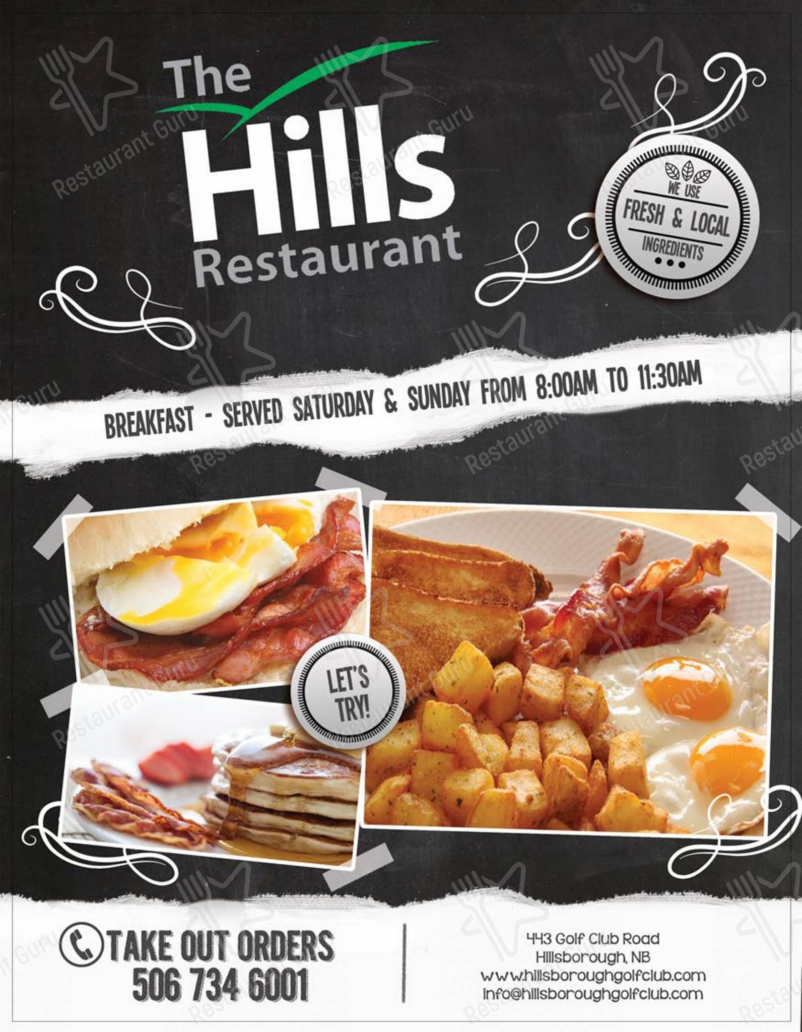 Menu at The Hills Restaurant, Hillsborough
