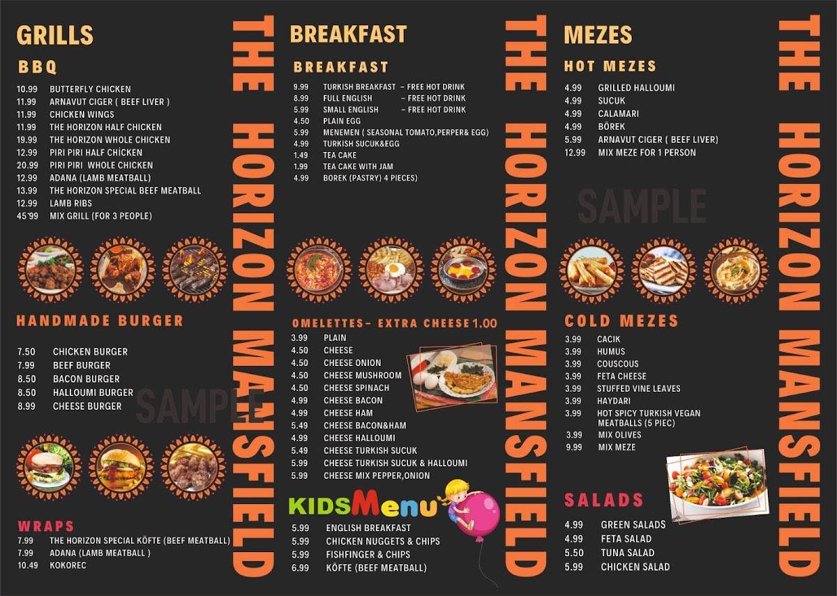 Menu at The Horizon Mansfield Coffee Restaurant, Mansfield