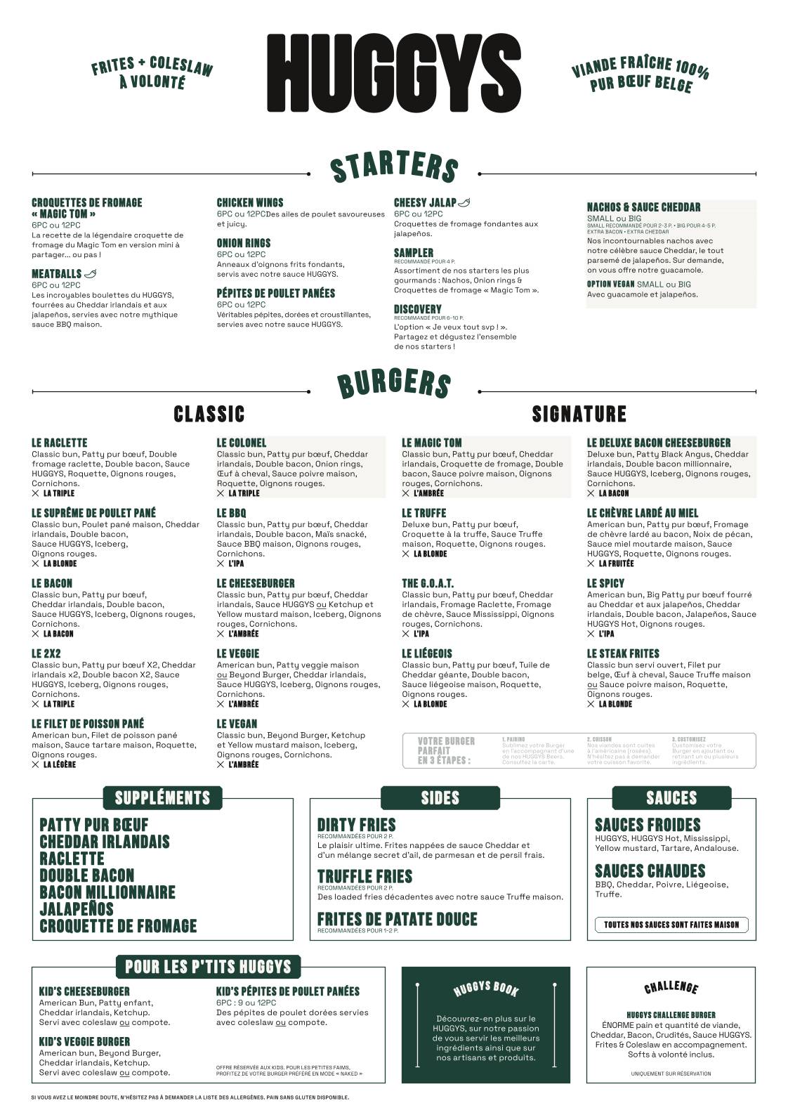 Menu au HUGGYS Nandrin, Nandrin