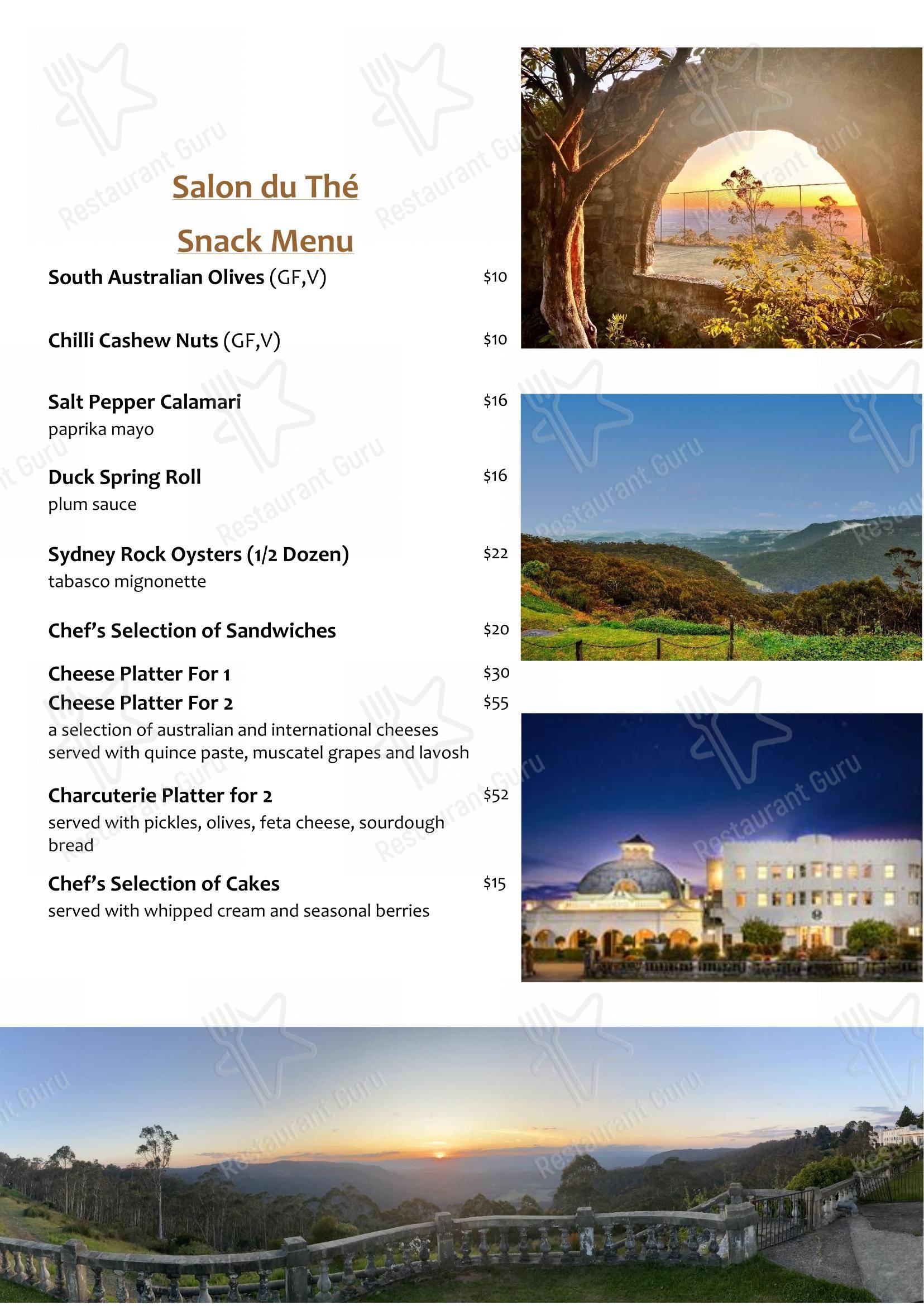 Menu at The Hydro Majestic Hotel Blue Mountains cafe, Medlow Bath