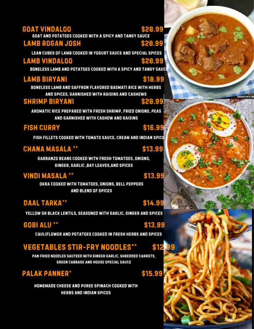 Menu at The Indian Bistro restaurant, Arcade