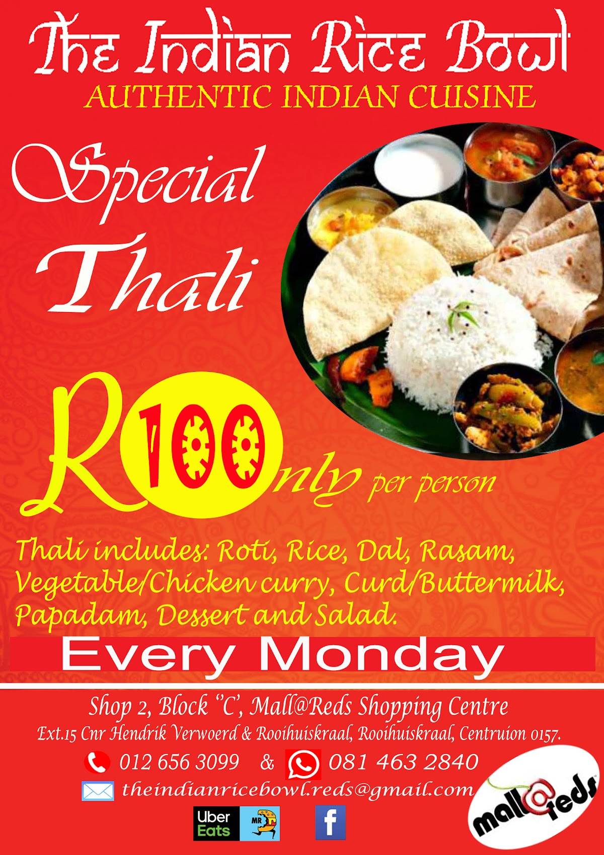 Menu at The Indian Rice Bowl restaurant, Centurion