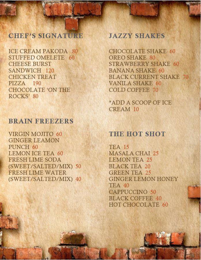 Menu at The Indie Cafe, Dehradun