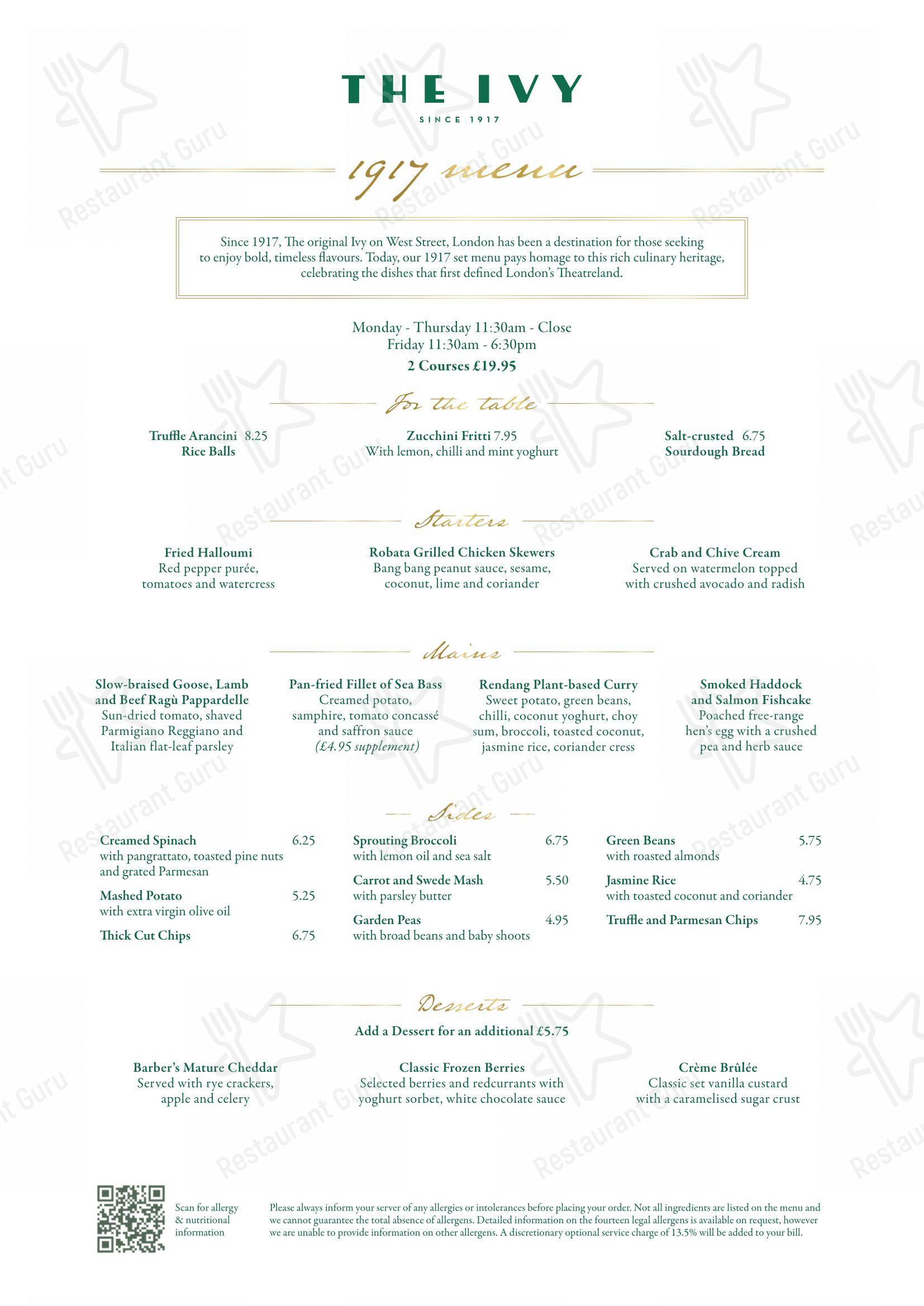 Menu at The Ivy Bath Brasserie & Garden restaurant, Bath